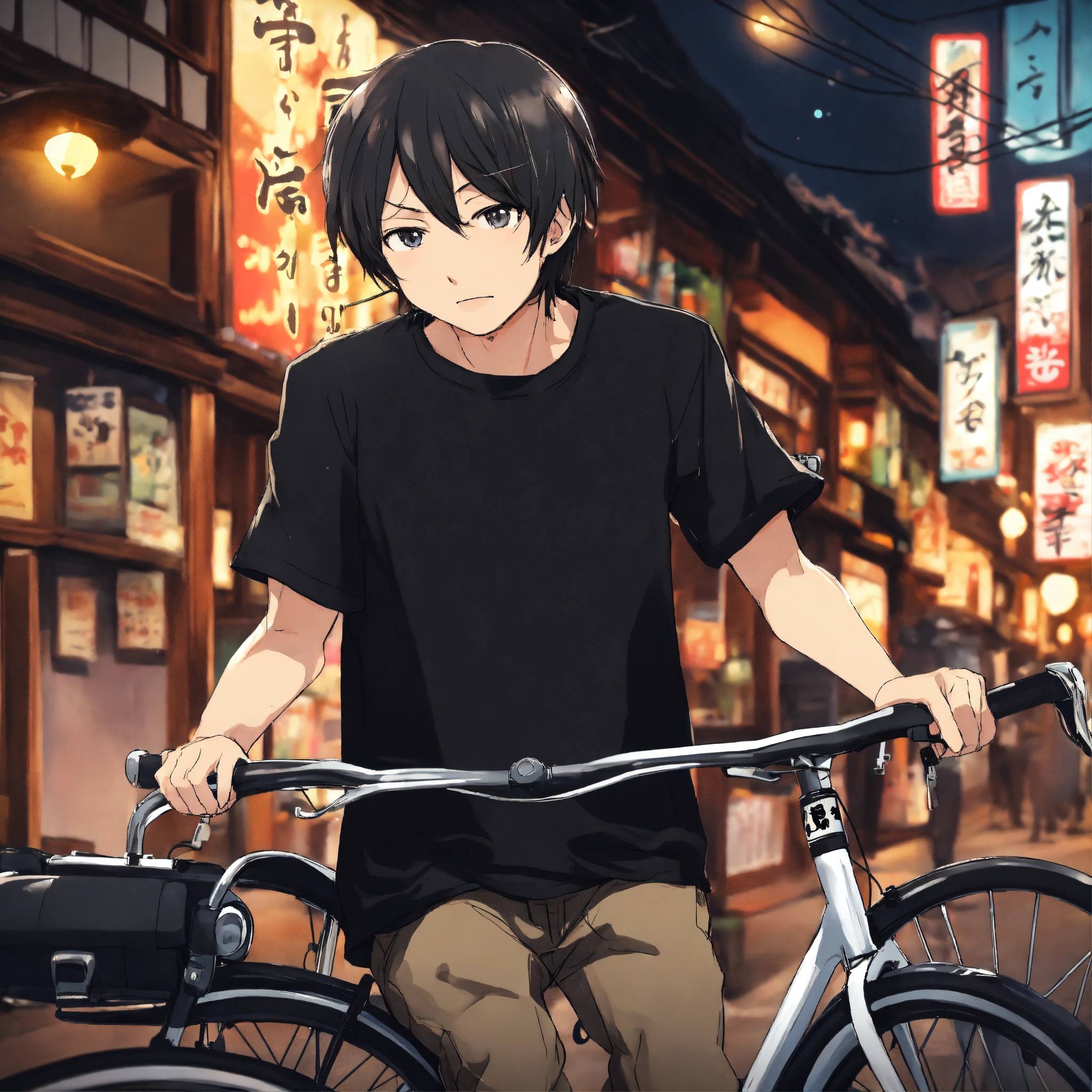 Lexica - Poor japanese man ride on the bicycle black T-shirt chibi ...