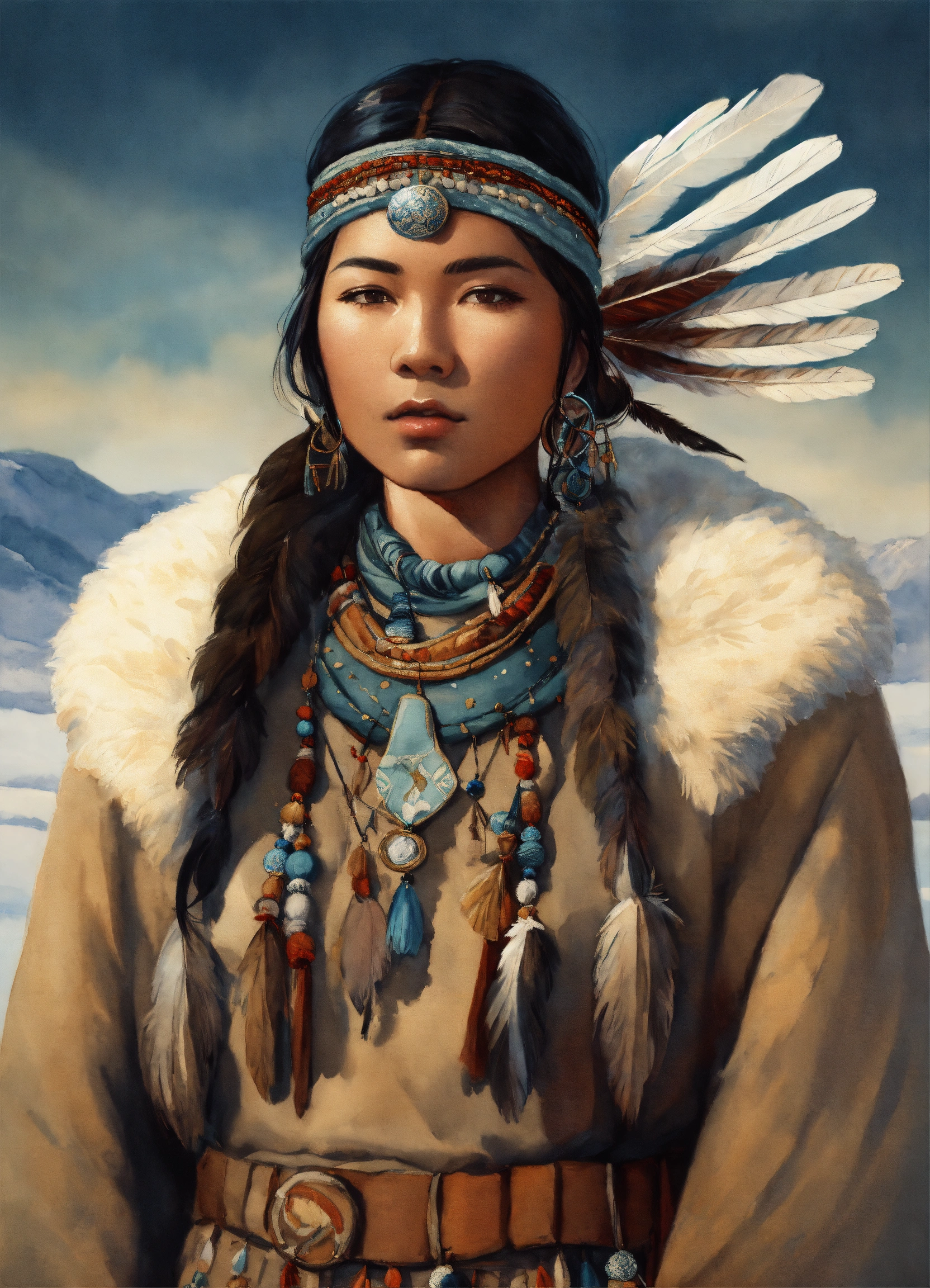 Lexica - Illustration of an inuit woman, young, 18 years old, beautiful ...
