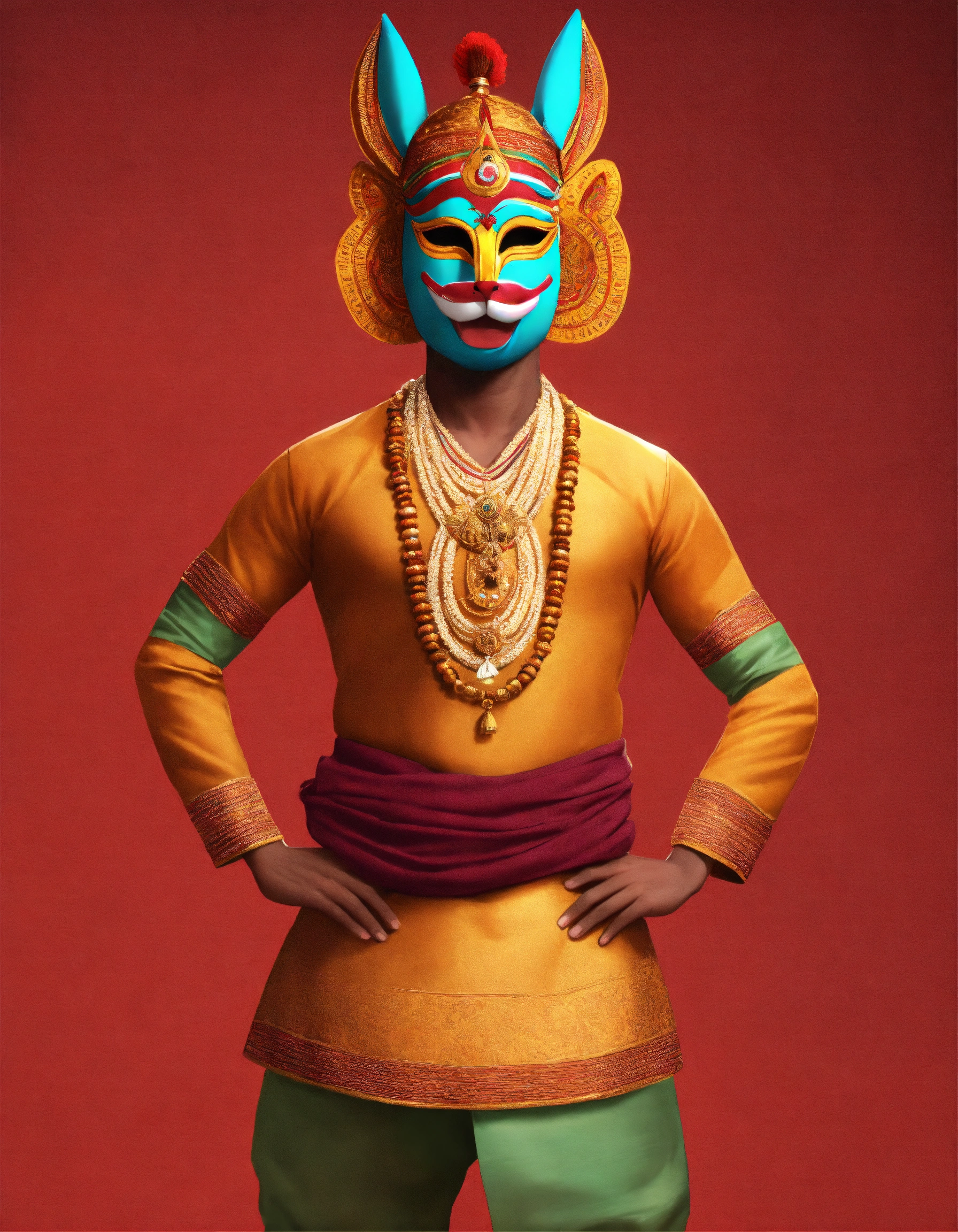 Lexica - A guy in Tamil traditional attire wearing an animal mask ...