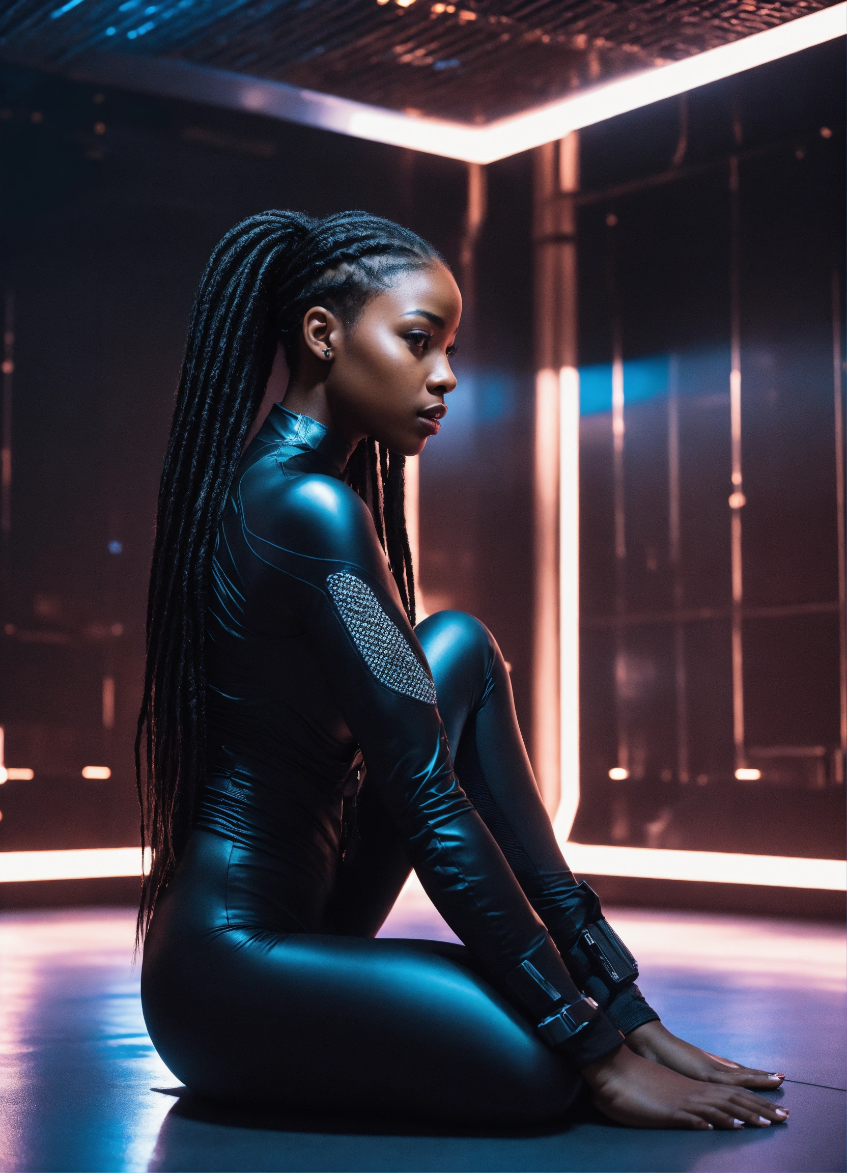 Lexica - A realistic dark photo of a beautiful shapely black girl with ...