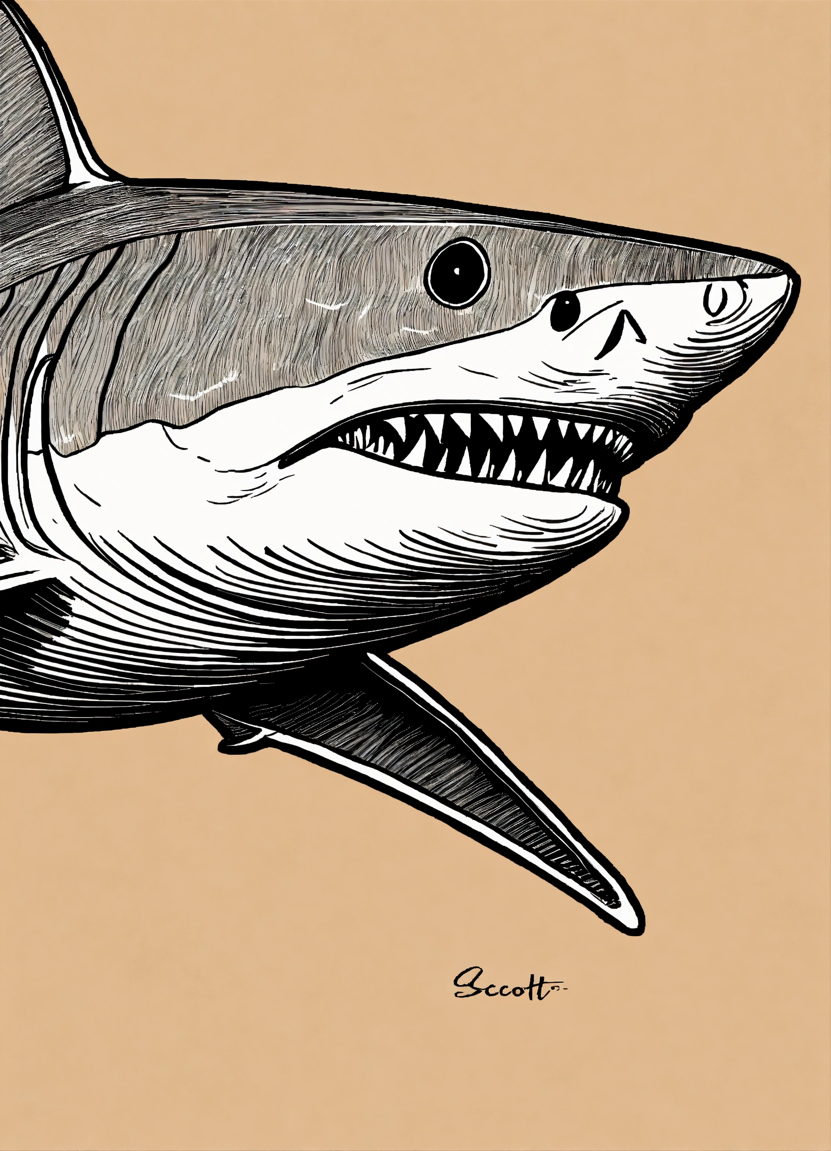 Lexica - Beautiful detailed oceanic whitetip shark portrait, one line ...