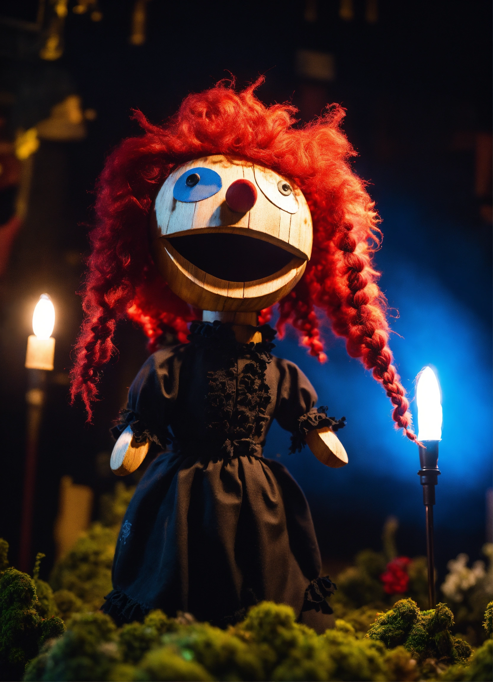 Lexica - One wooden puppets, a red-haired monster l with braids, happy ...