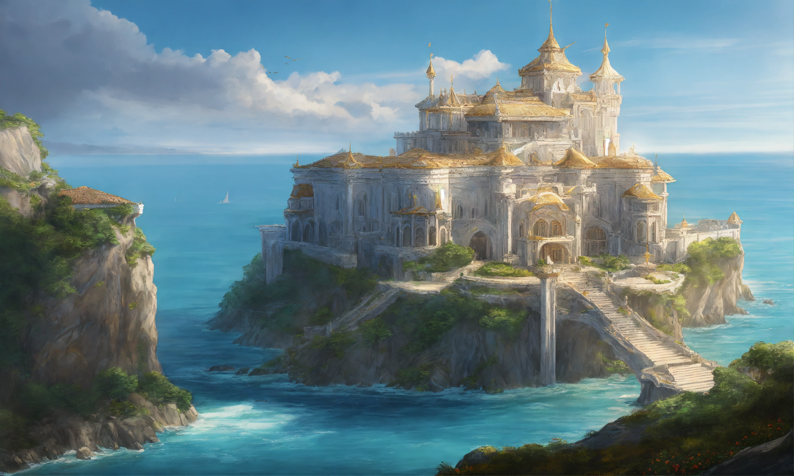 Lexica - Drawing of the full image of an elegant white high elf palace ...