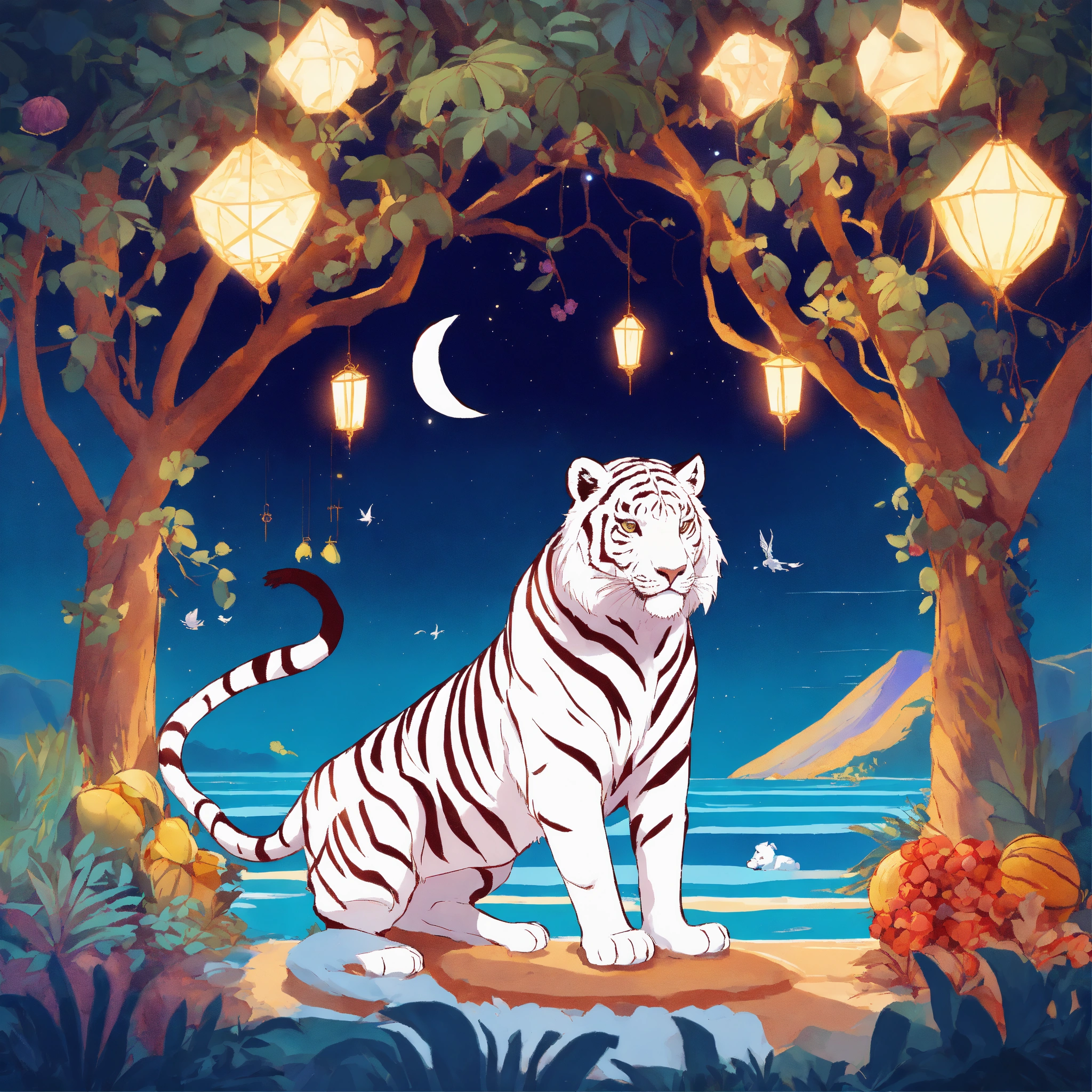 Lexica - Image. illustrate a white tiger in a yoga position on coconut ...