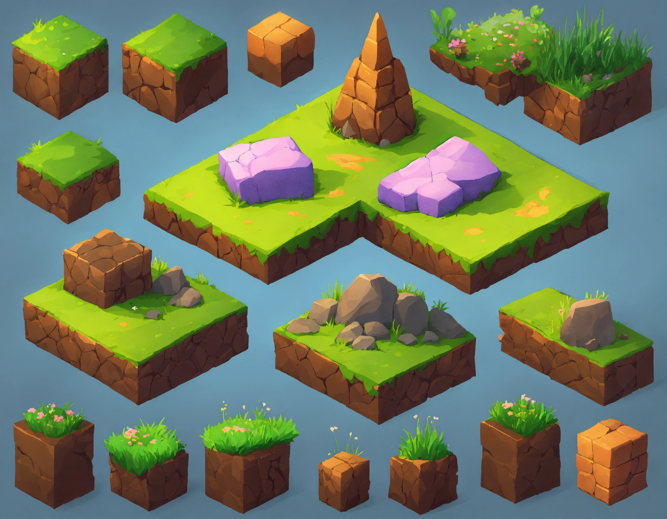 Lexica - Pack of cubic terrain pieces for a game environment. Cartoon ...