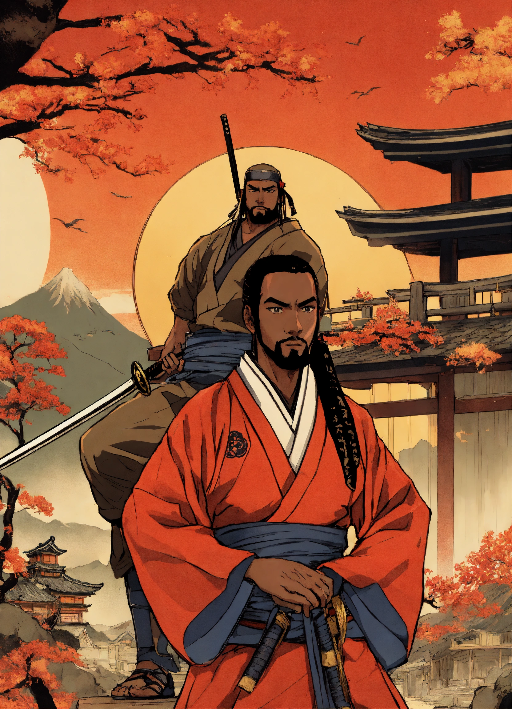 Lexica - 70s anime style black characters in a feudal japanese setting ...