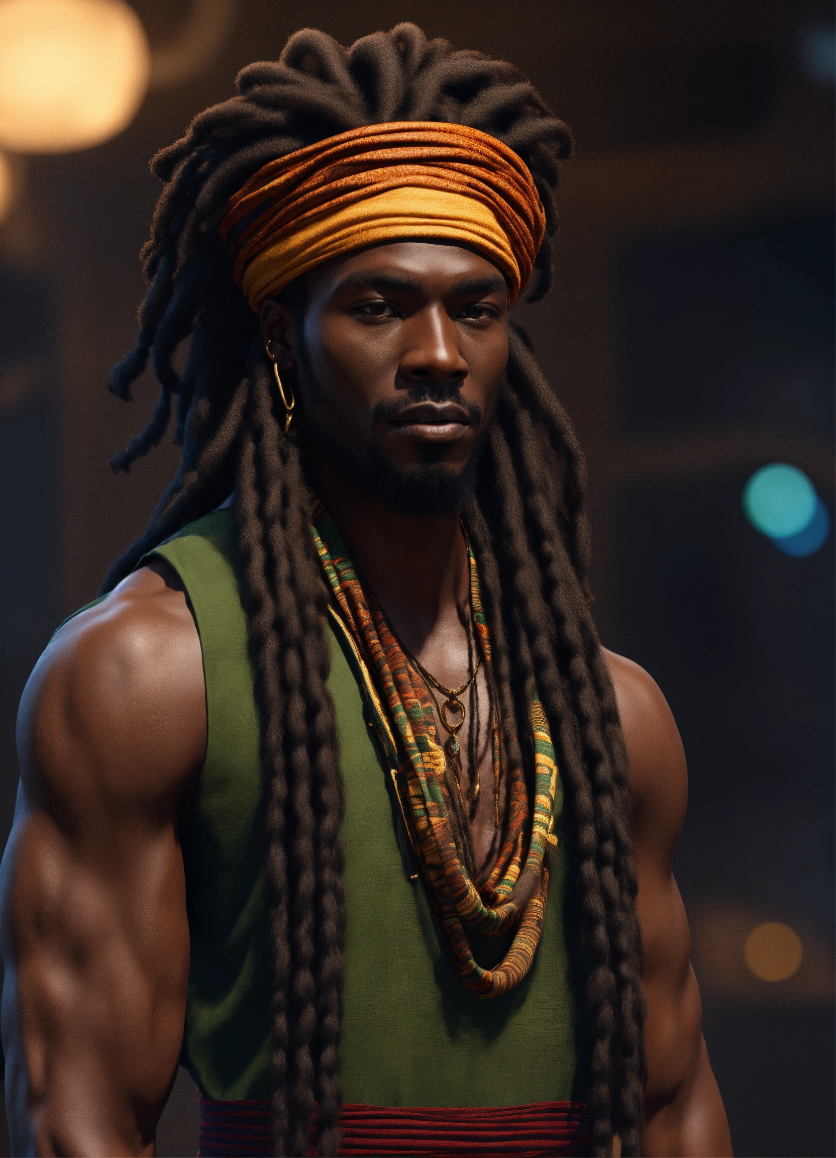 Lexica - 3d render of a Black man with long flowing dreadlocks, 6'5 ...