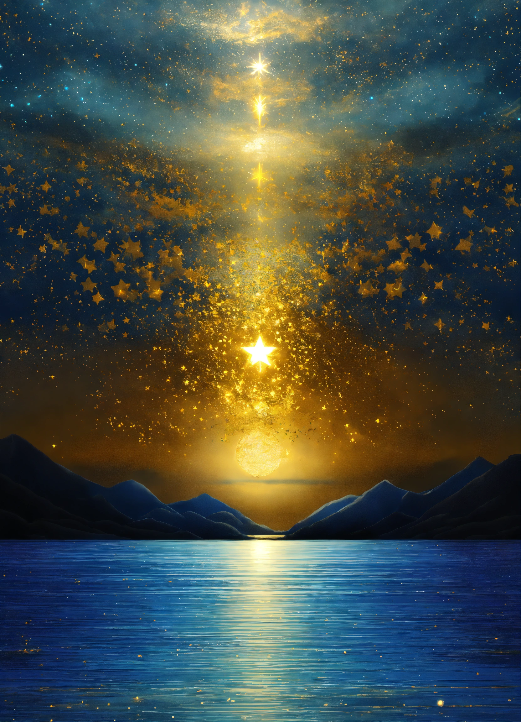 Lexica - A celestial setting with three stars on the horizon in the ...