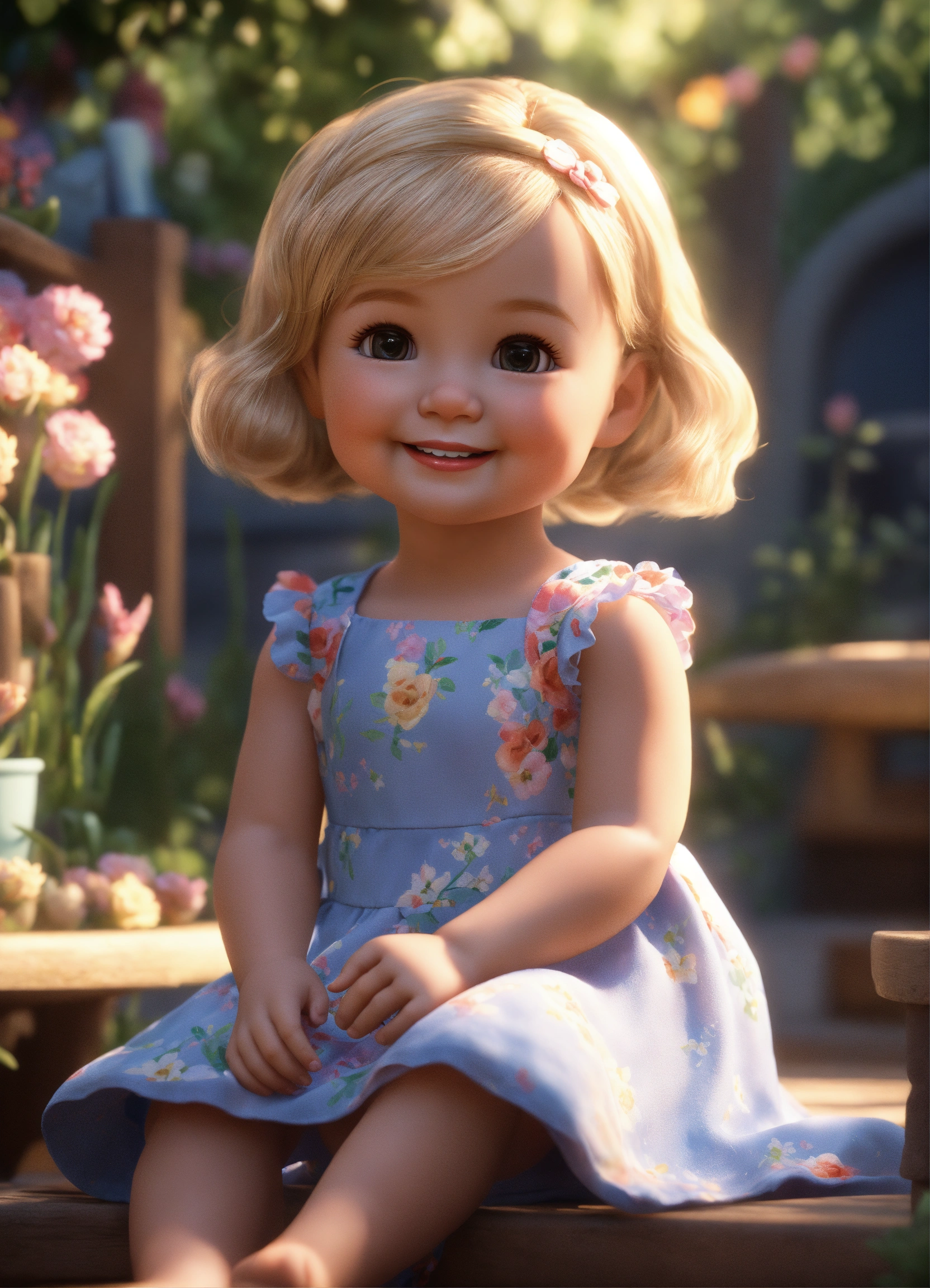 Lexica - Cute adorable doll style tiny girl smiling greeting me, 3 years old, long blond hair ...