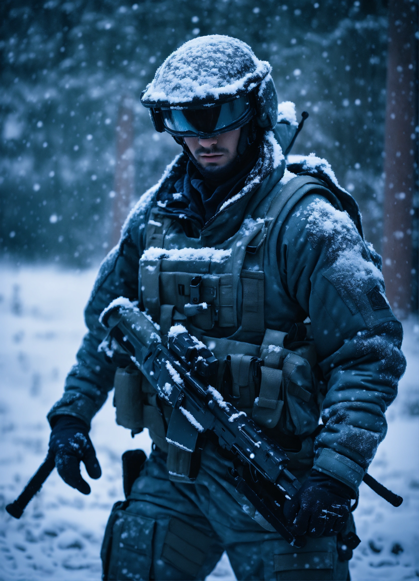 Lexica - A alien soldier monster , wearing winter camo military gear ...