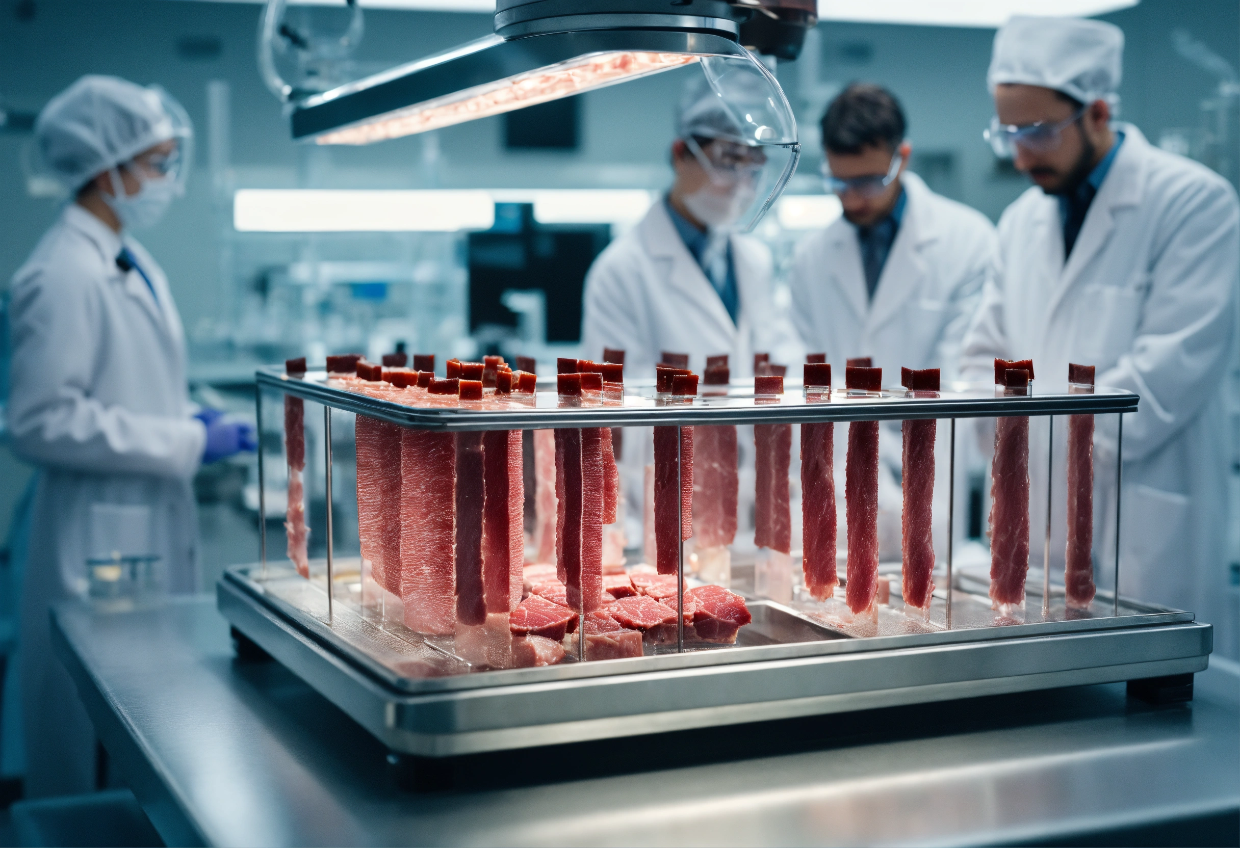 Lexica - Single very small piece of cultivated meat in a futuristic ...