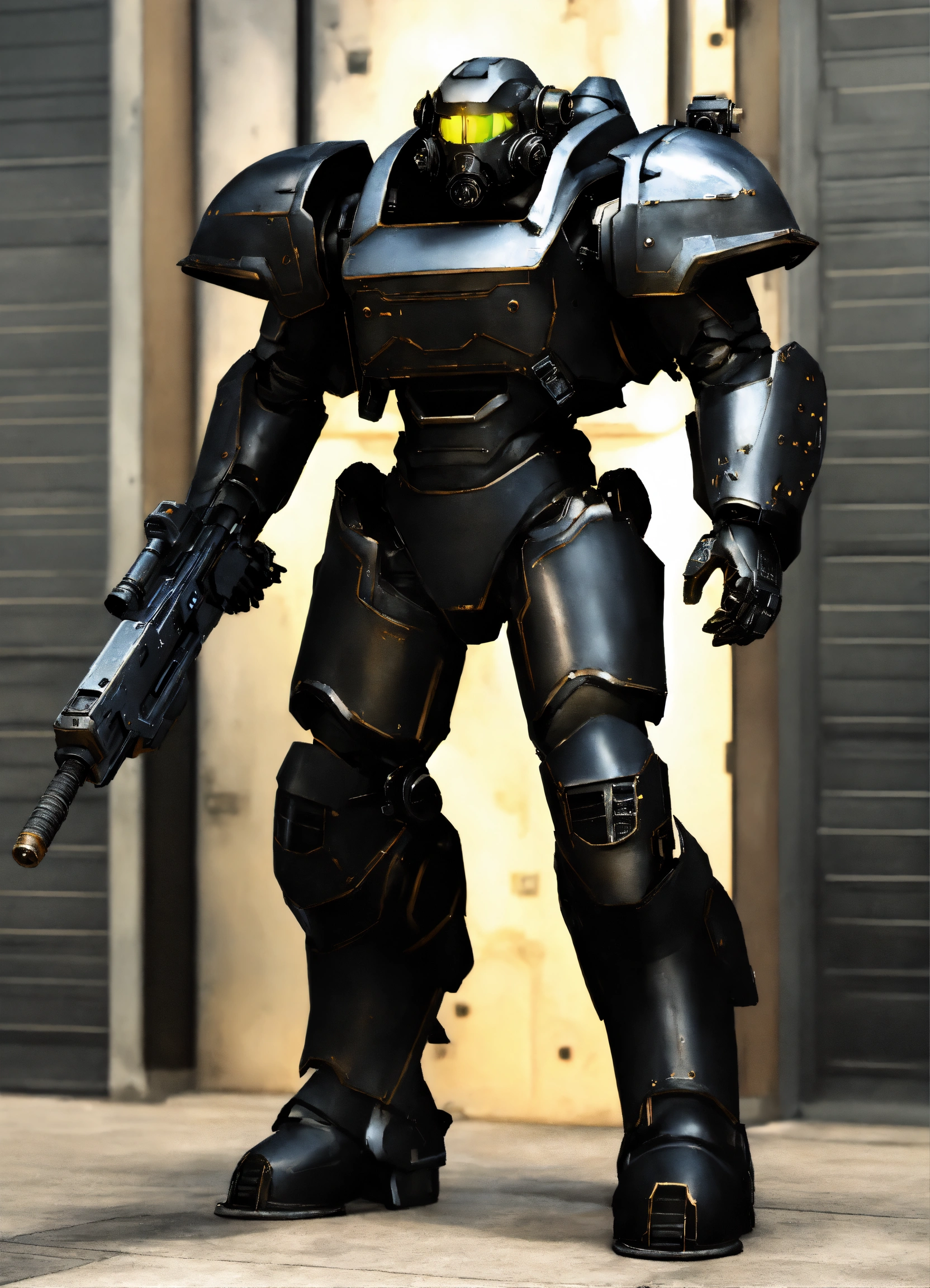 Lexica - Black thin power armor, realistic.