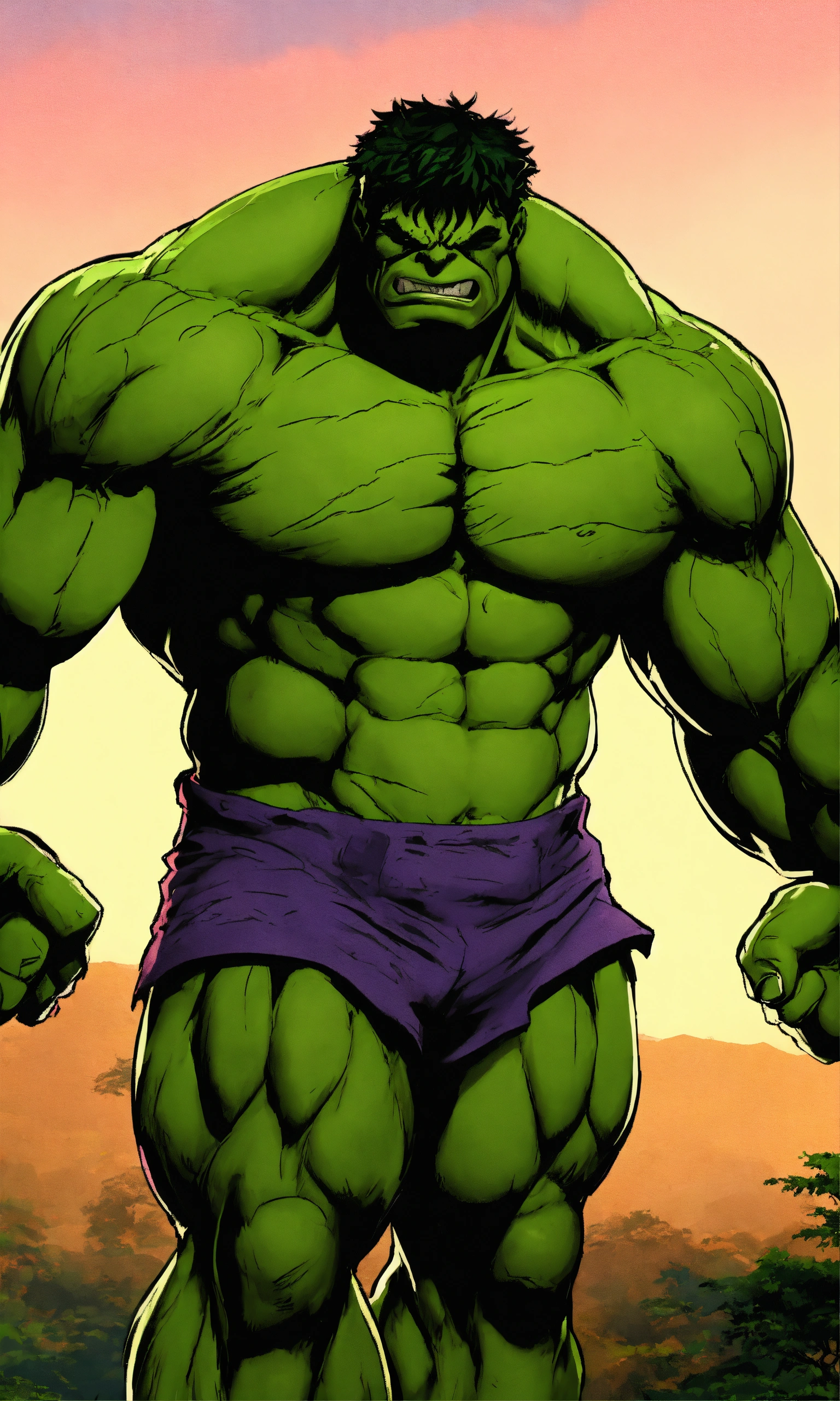 Lexica - 3 Hulk standing together, nature background, 2D render