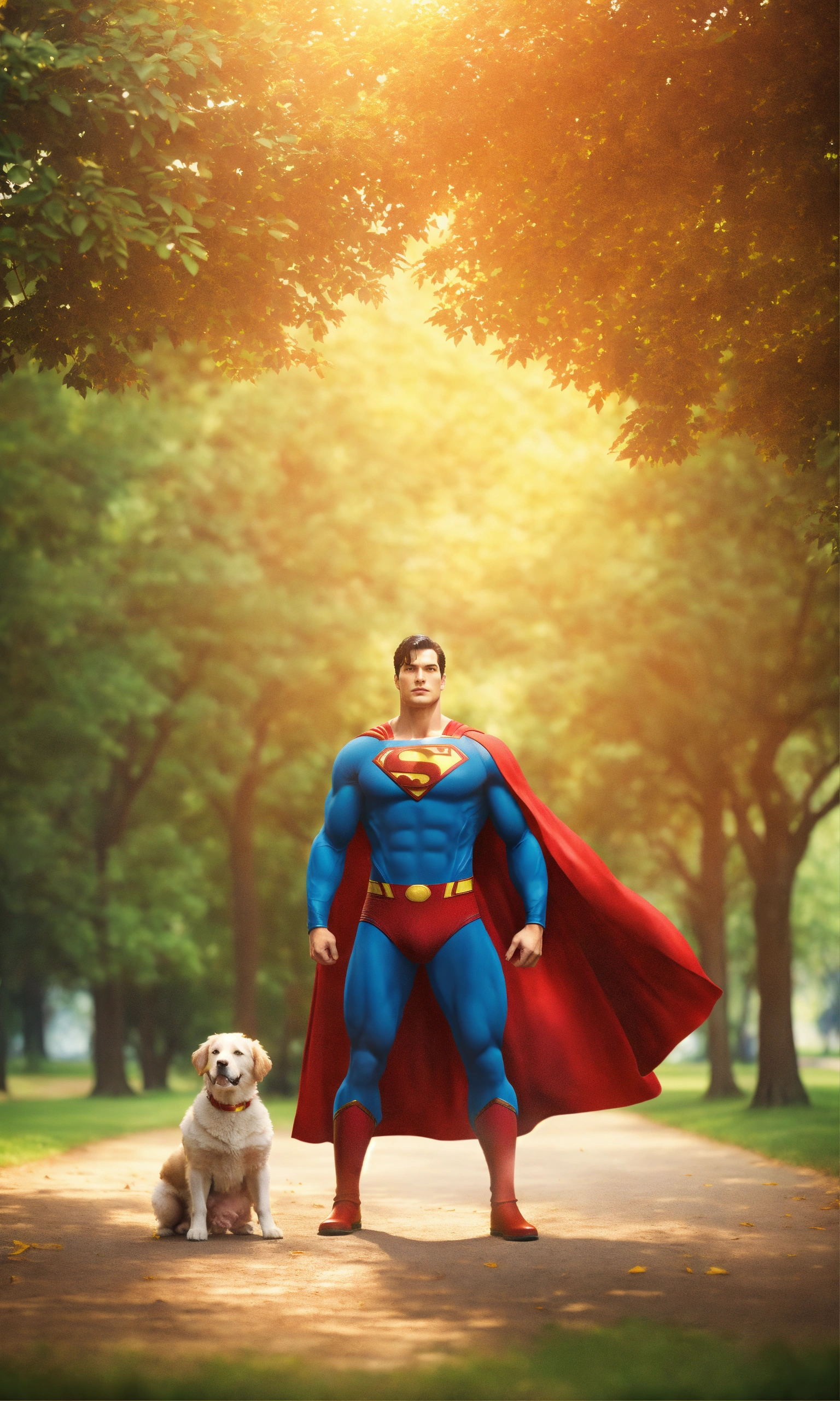 Lexica - Superman with his dog in the park, 2D render, full-body view ...