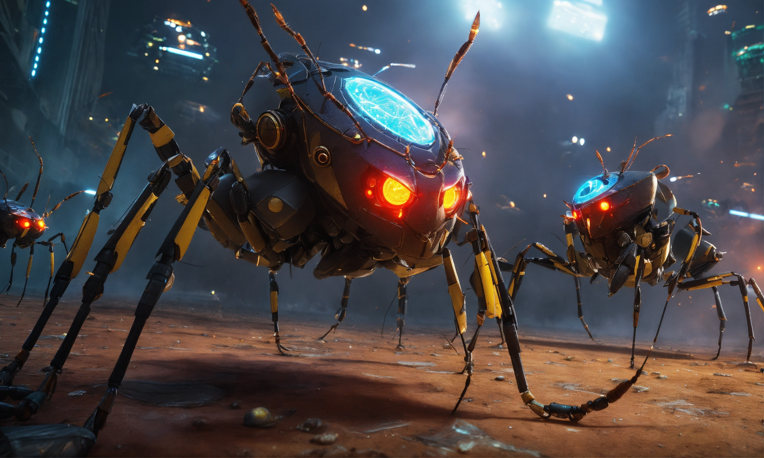 Lexica Swarms Of Large Evil Ant Faced Robots With Armored Spider Like