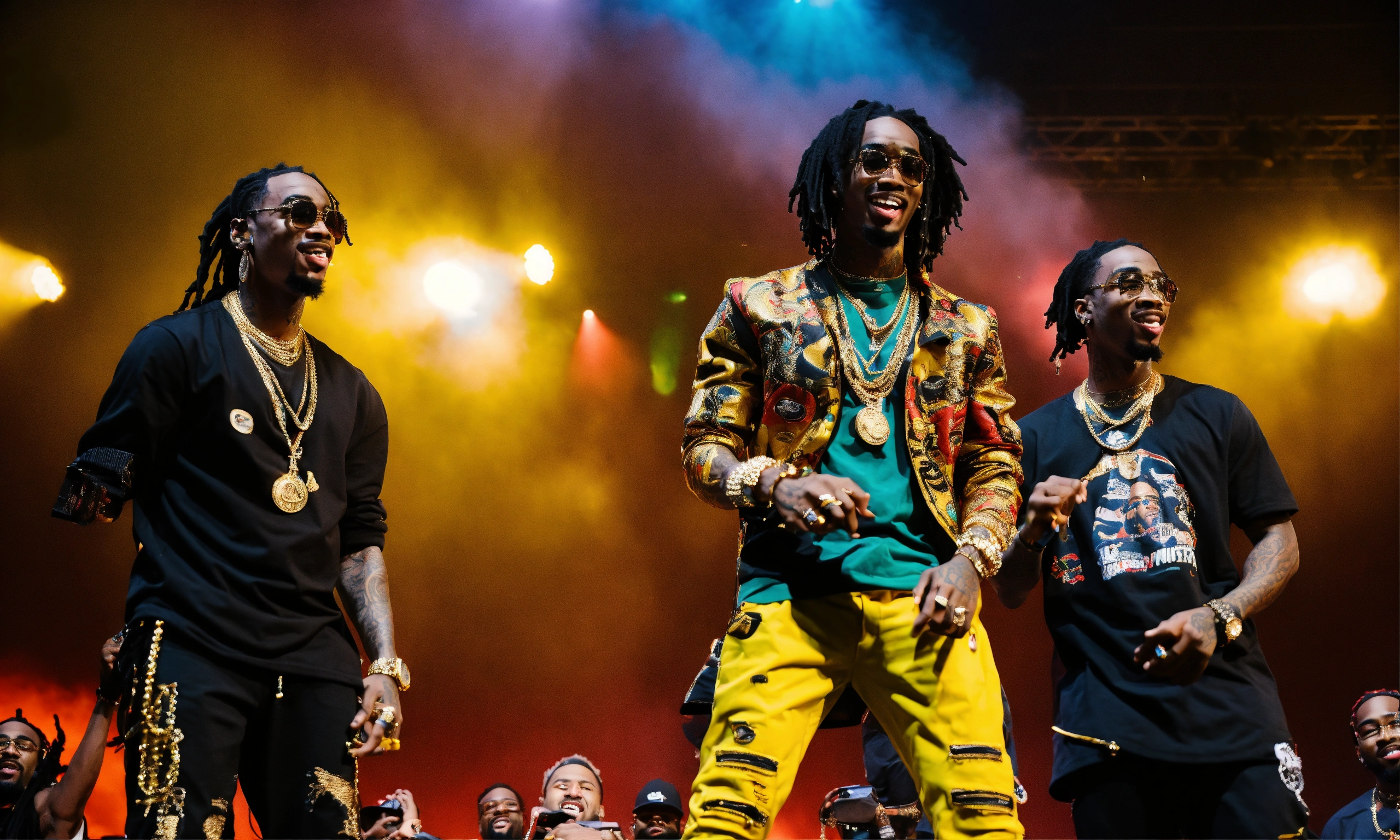Lexica - Full body shot of Atlanta rap trio Migos "Quavo, Offset, and ...