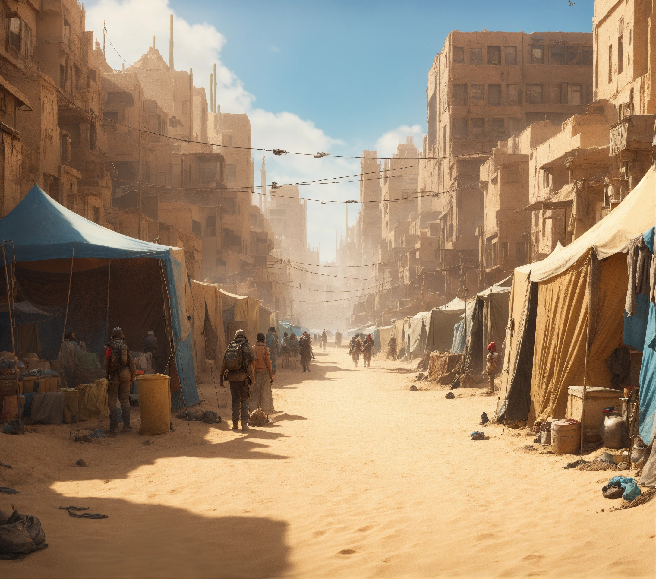 Lexica - A highly detailed of a very crowded city alley in a desert ...