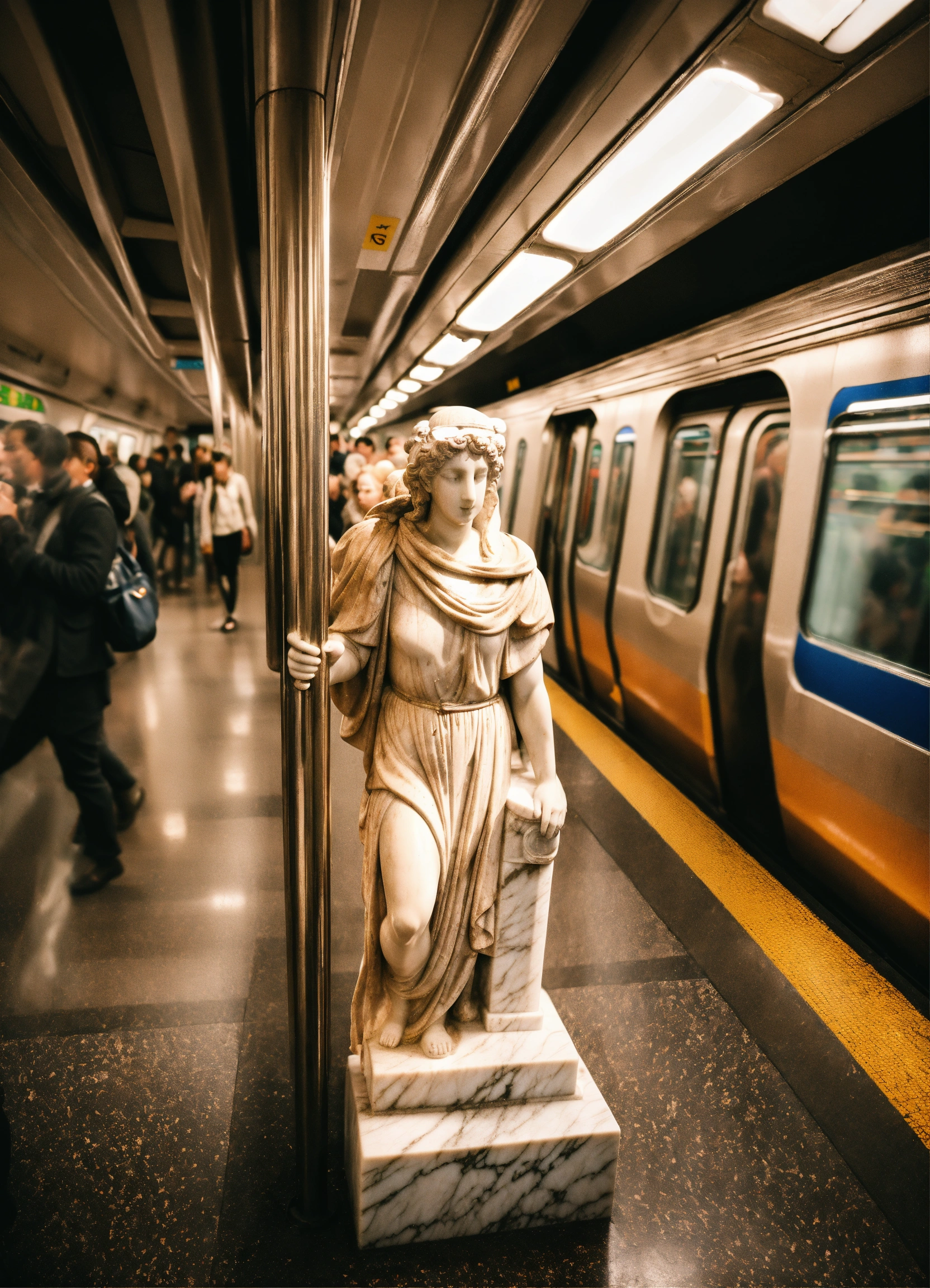 Lexica - Sad white (Greek marble statues) commuting in a ( very crowded ...