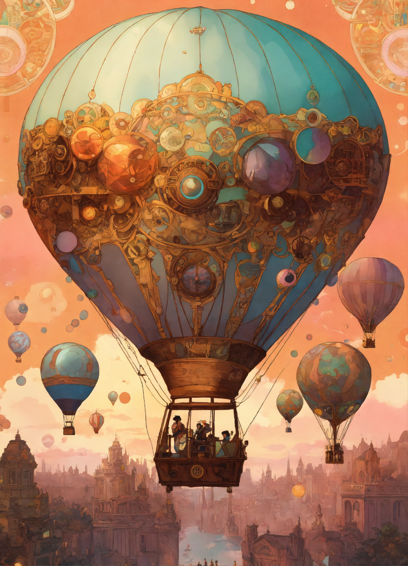 Lexica - ((page of a comic book)) White steampunk hot air balloons with ...