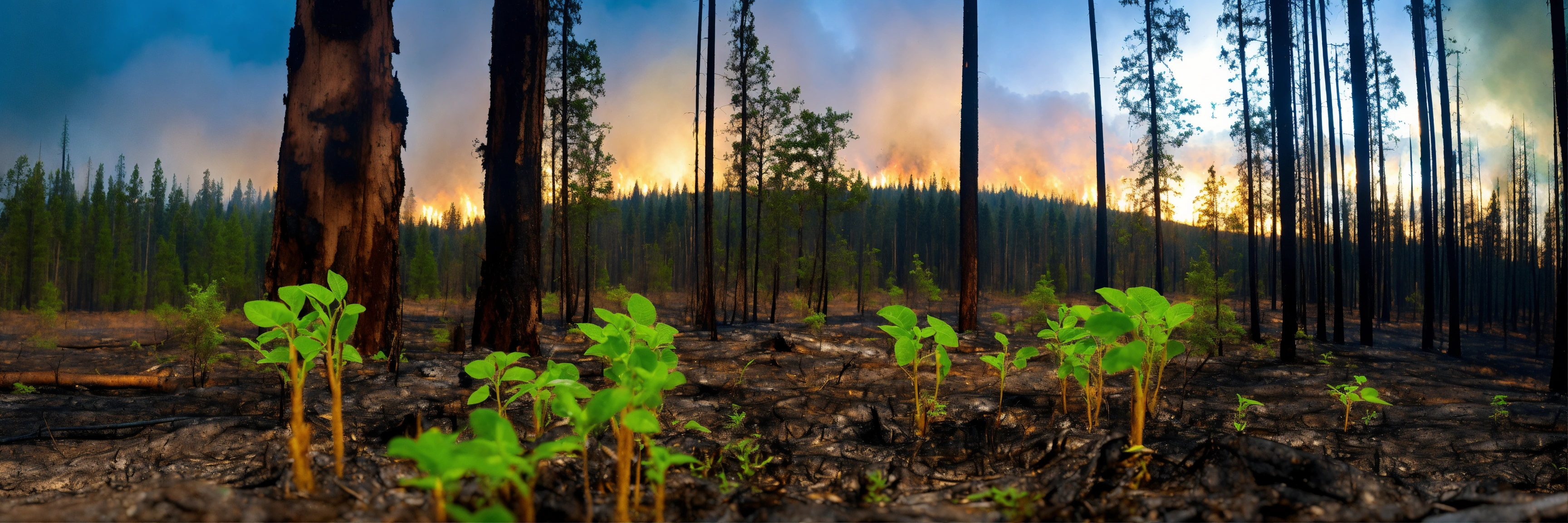 Lexica - Seedling growing from forest floor in a forest burnt by an old ...