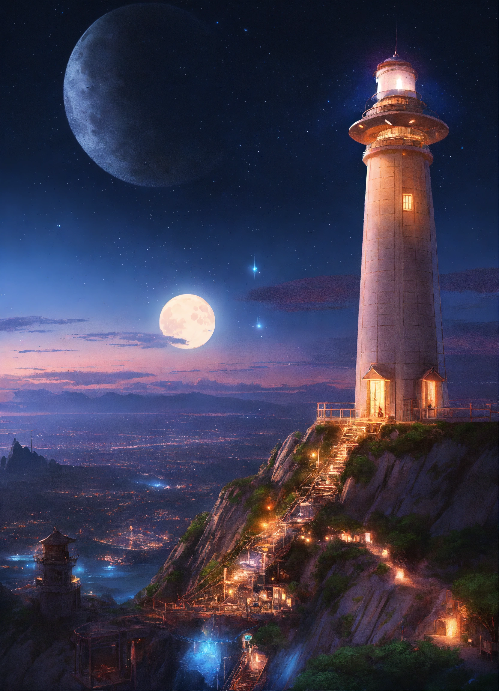 Lexica - Gigantic lighthouse made of self-luminescent crystals, at its ...