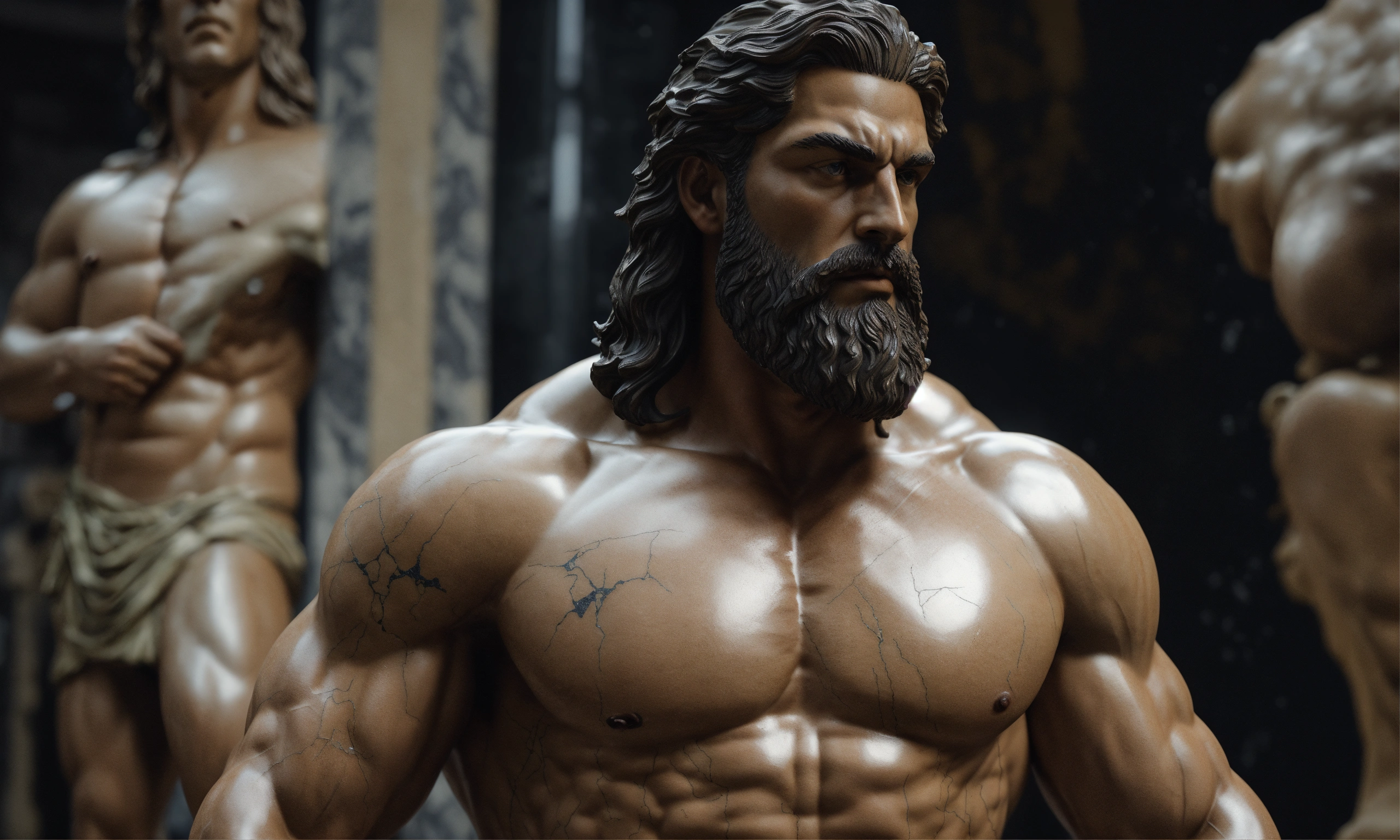 Lexica - A muscular statue of a strong Greek man with beard and scars ...