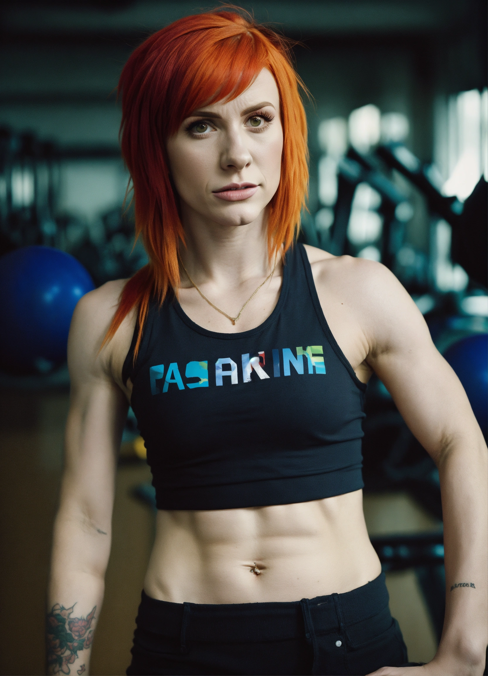 Lexica - Hayley Williams with body builder six pack abs, muscular core