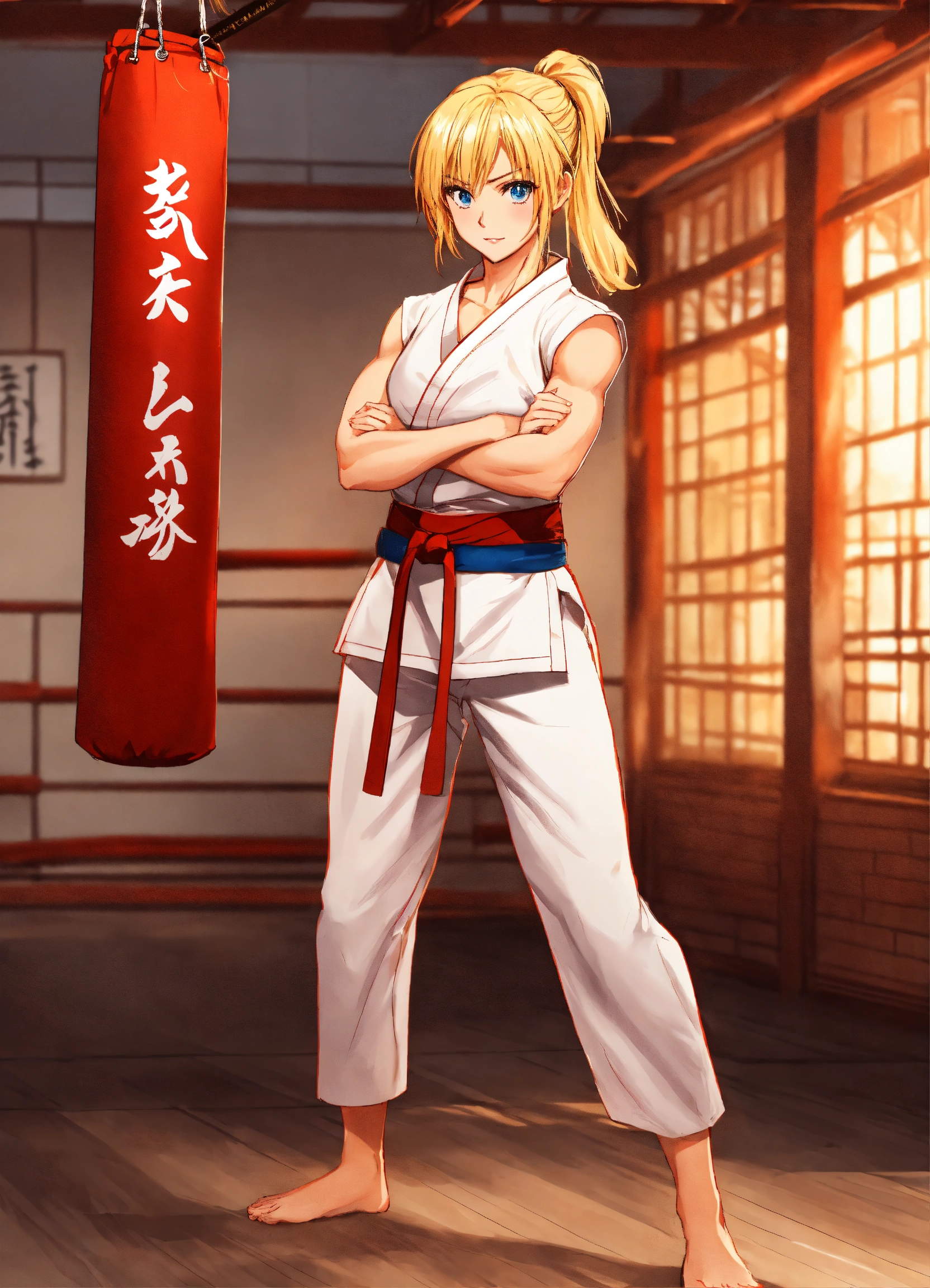 Lexica - Anime beautiful BLOND KARATE girl muscles fighter full body in ...