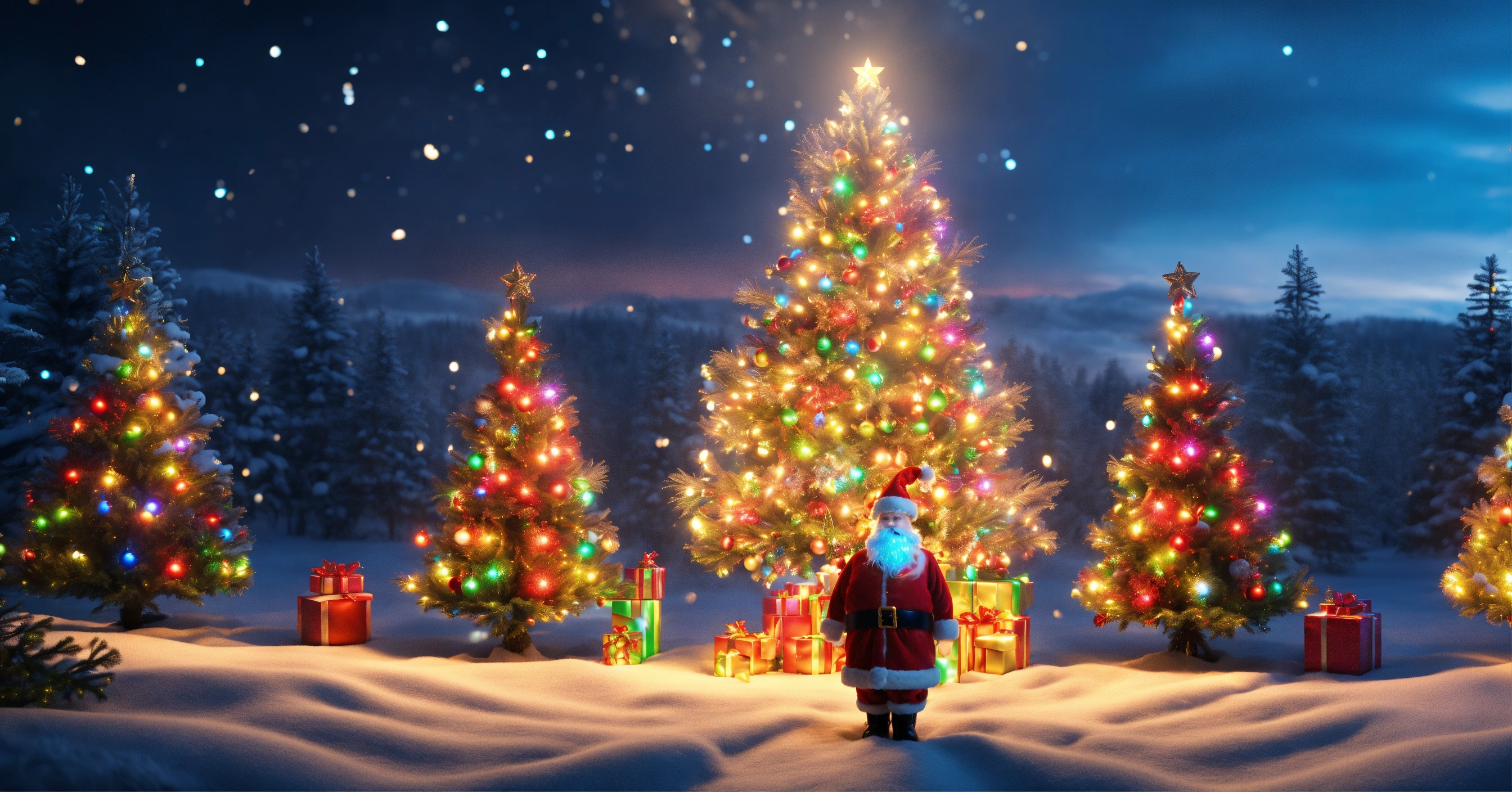 Lexica - Santa Claus, Christmas tree, with toys, in 3d New Year's ...