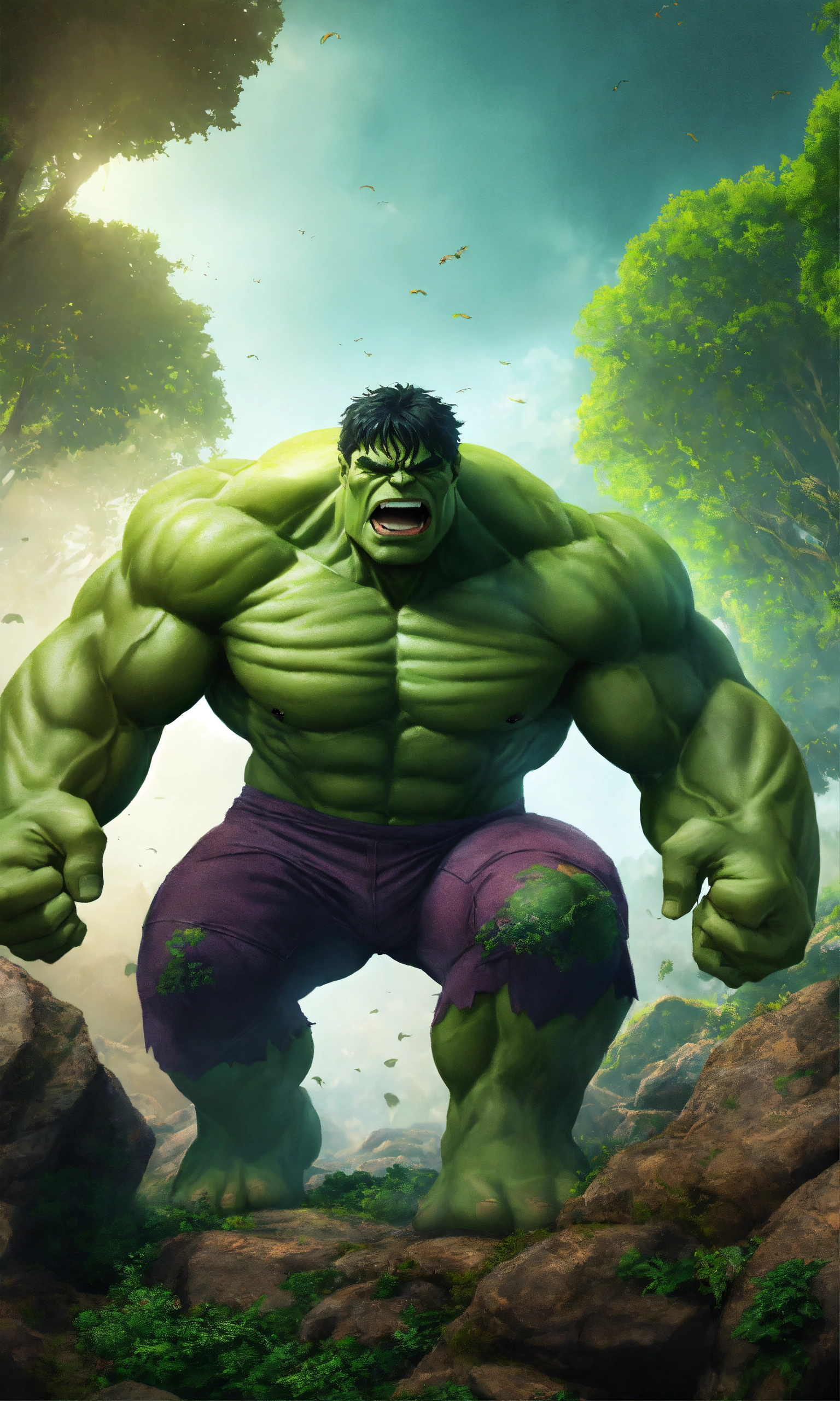 Lexica - Hulk meets two more Hulk in the multiverse, nature background ...