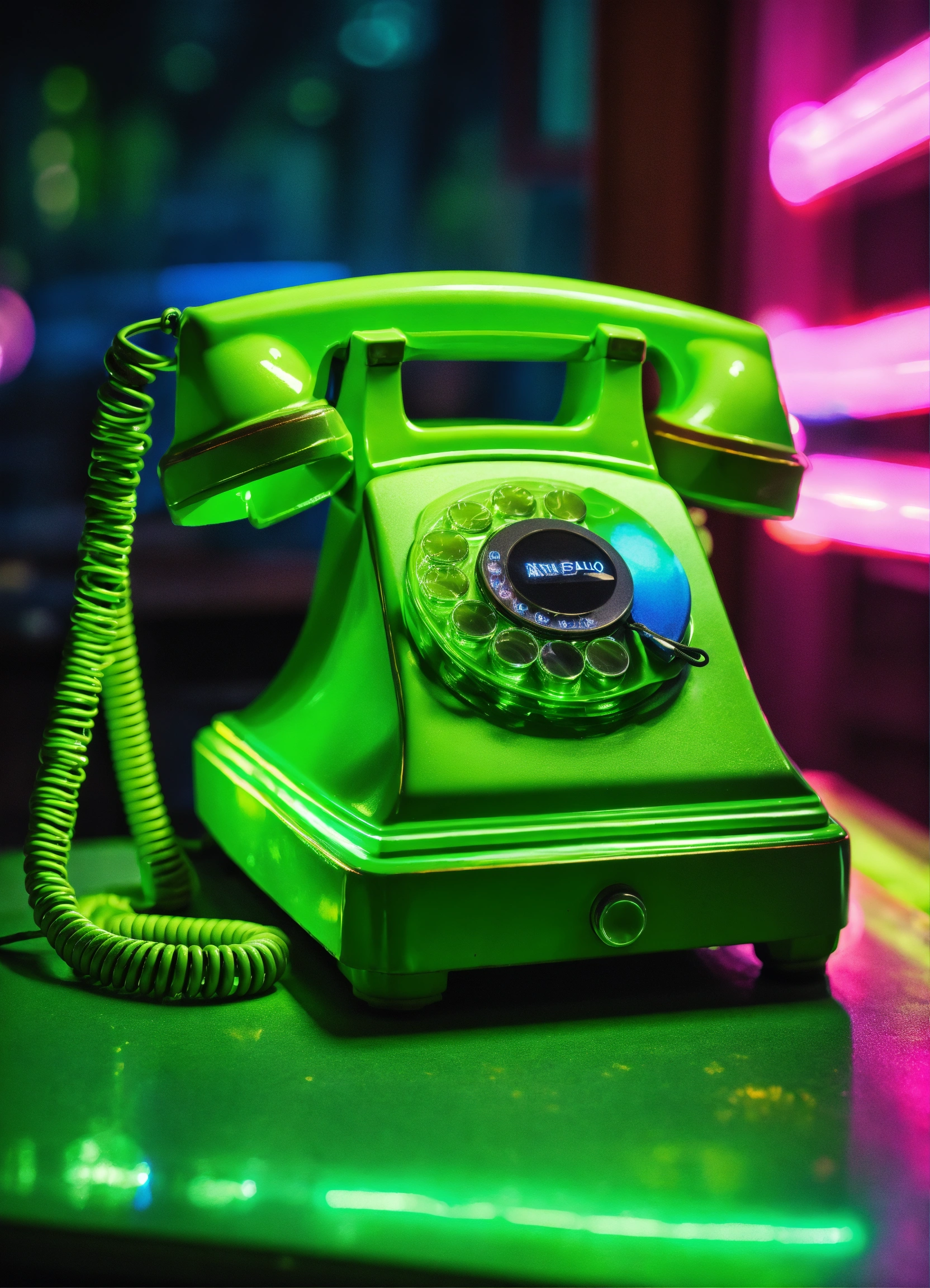 Lexica - A green Vintage telephone hanging with a halo of light around ...