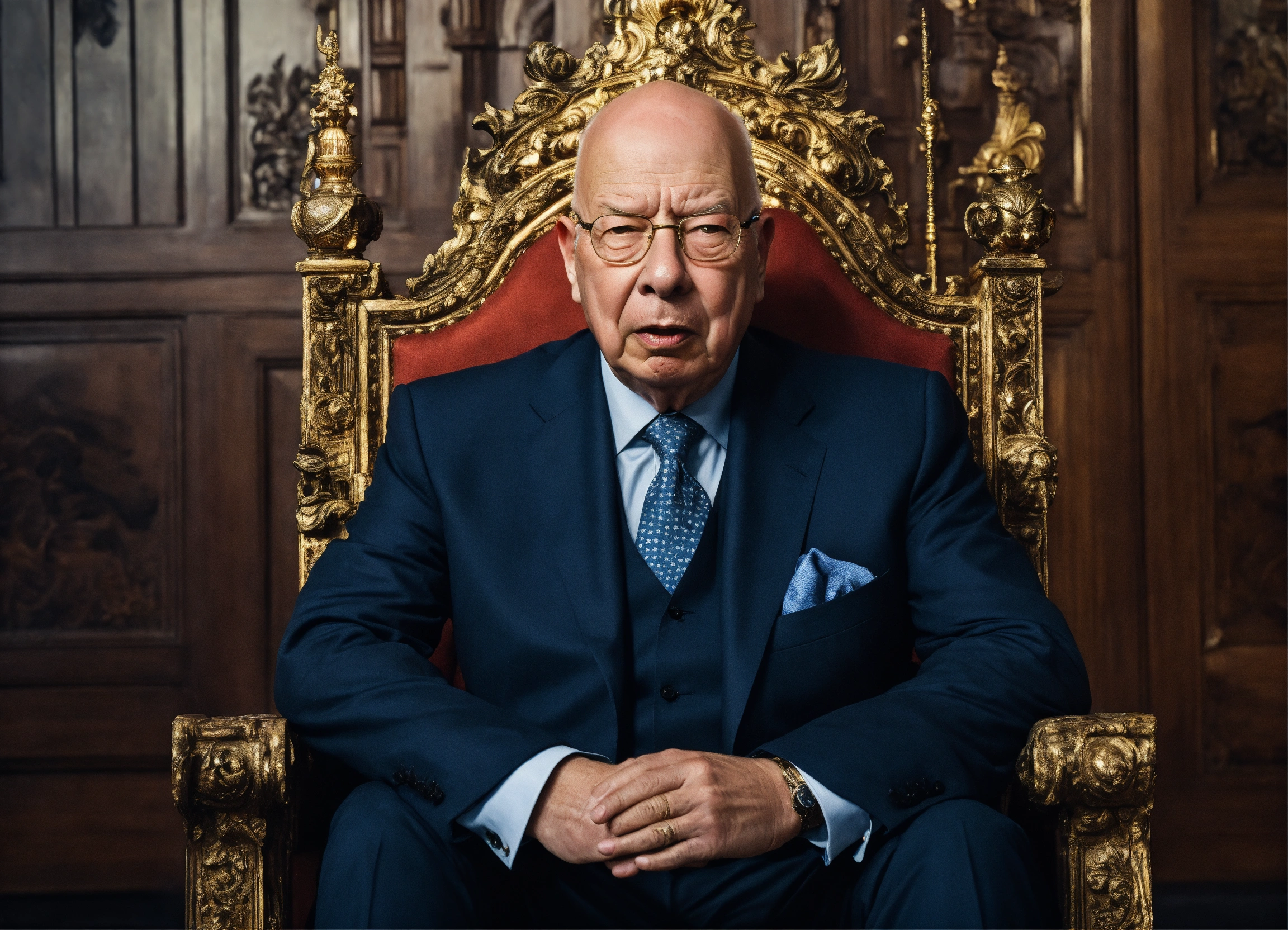 Lexica - Very old Klaus Schwab , totally bald, squinting eyes, pointed ...