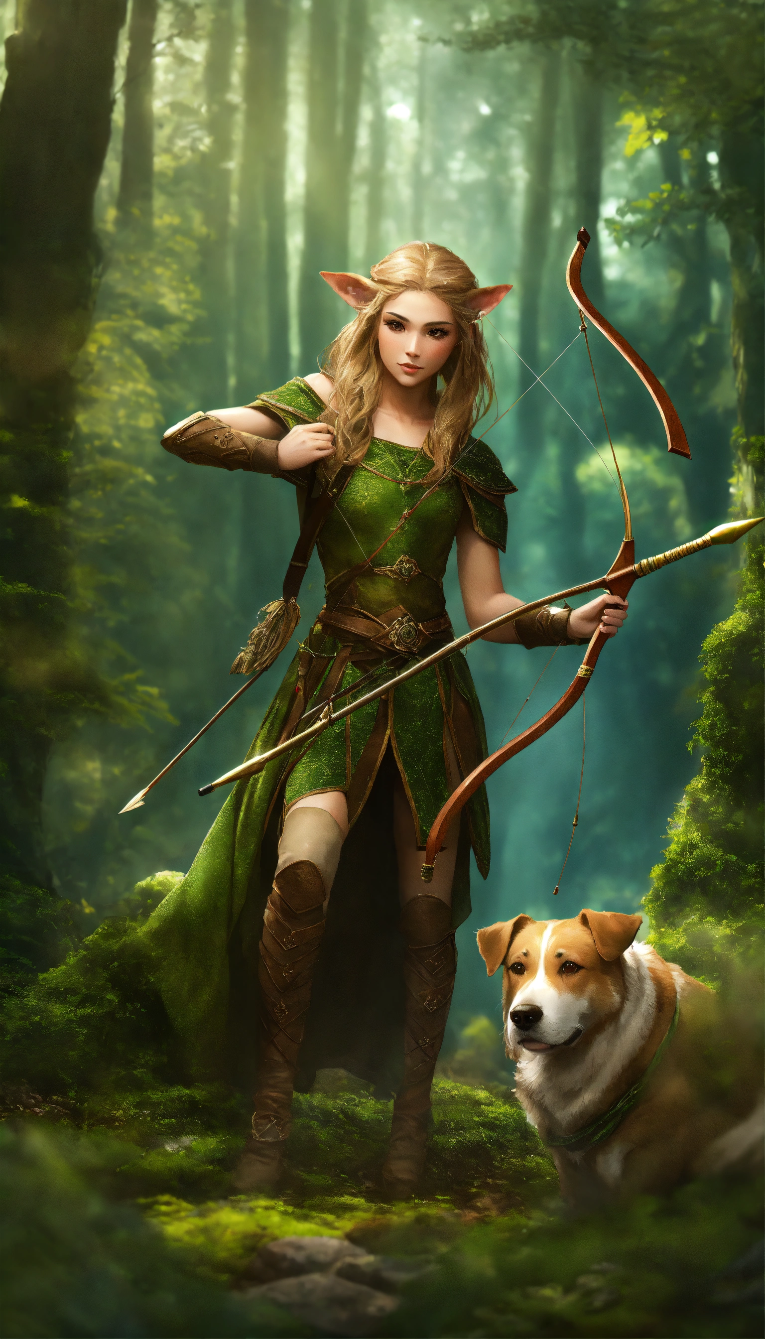Lexica - Create an image of a dog through a mystical forest as an elven ...