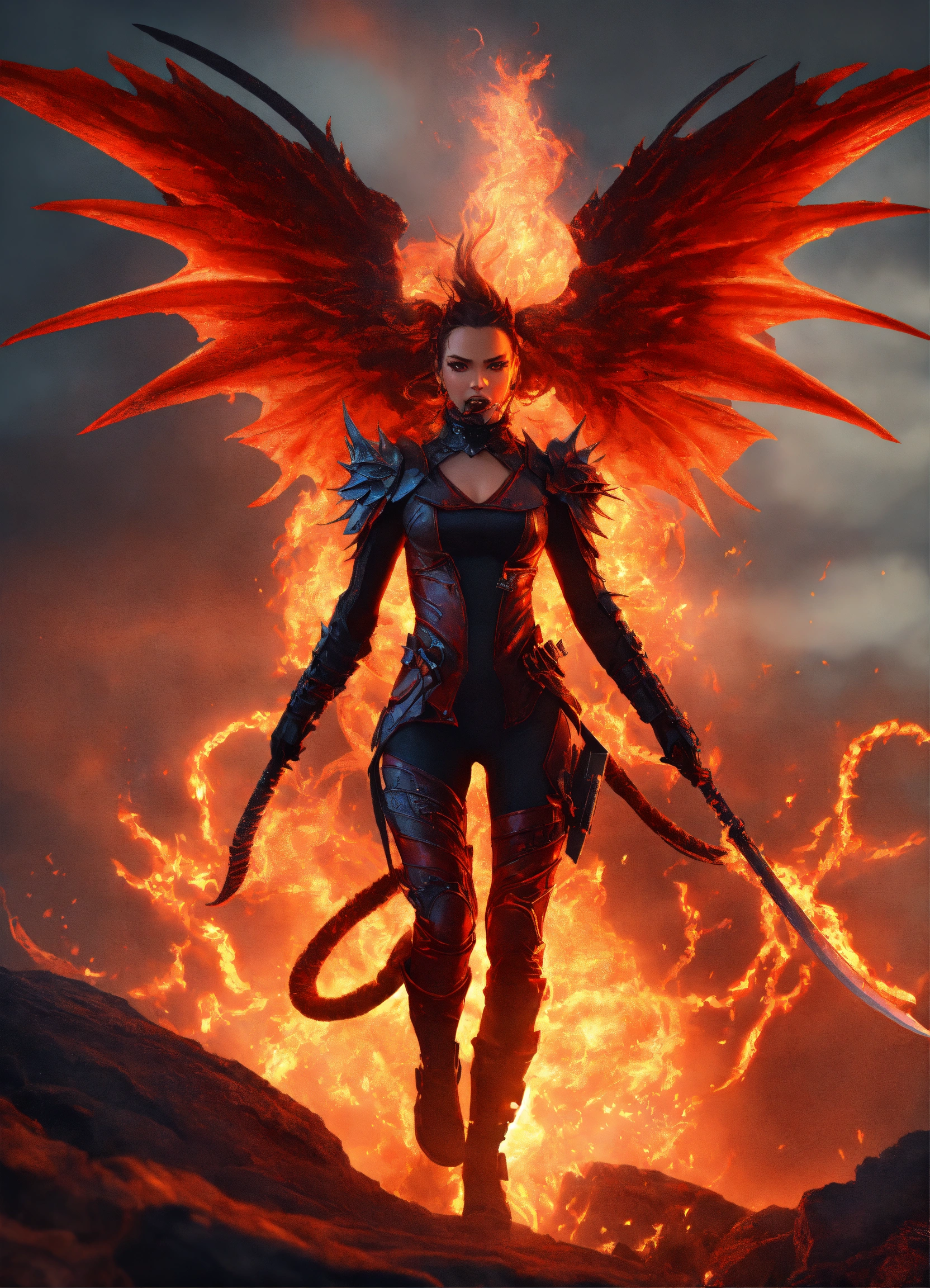 Lexica - Full body evil futuristic demon warrior woman entangled in a ...