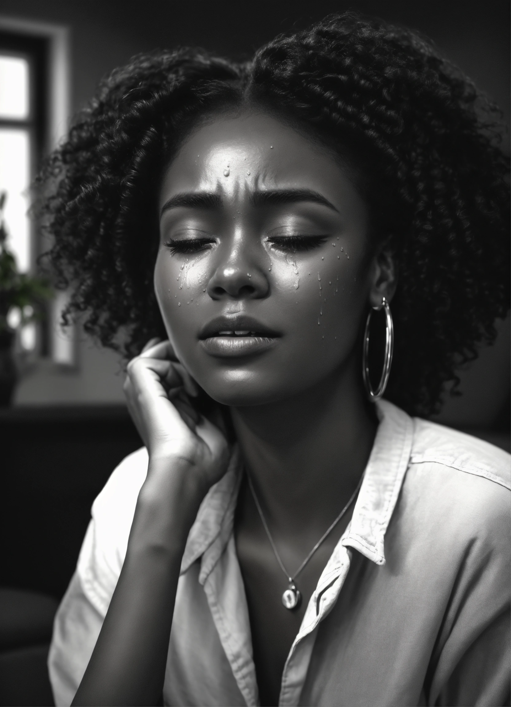 Lexica - Gorgeous black woman crying in her living room, nice house, 8K ...