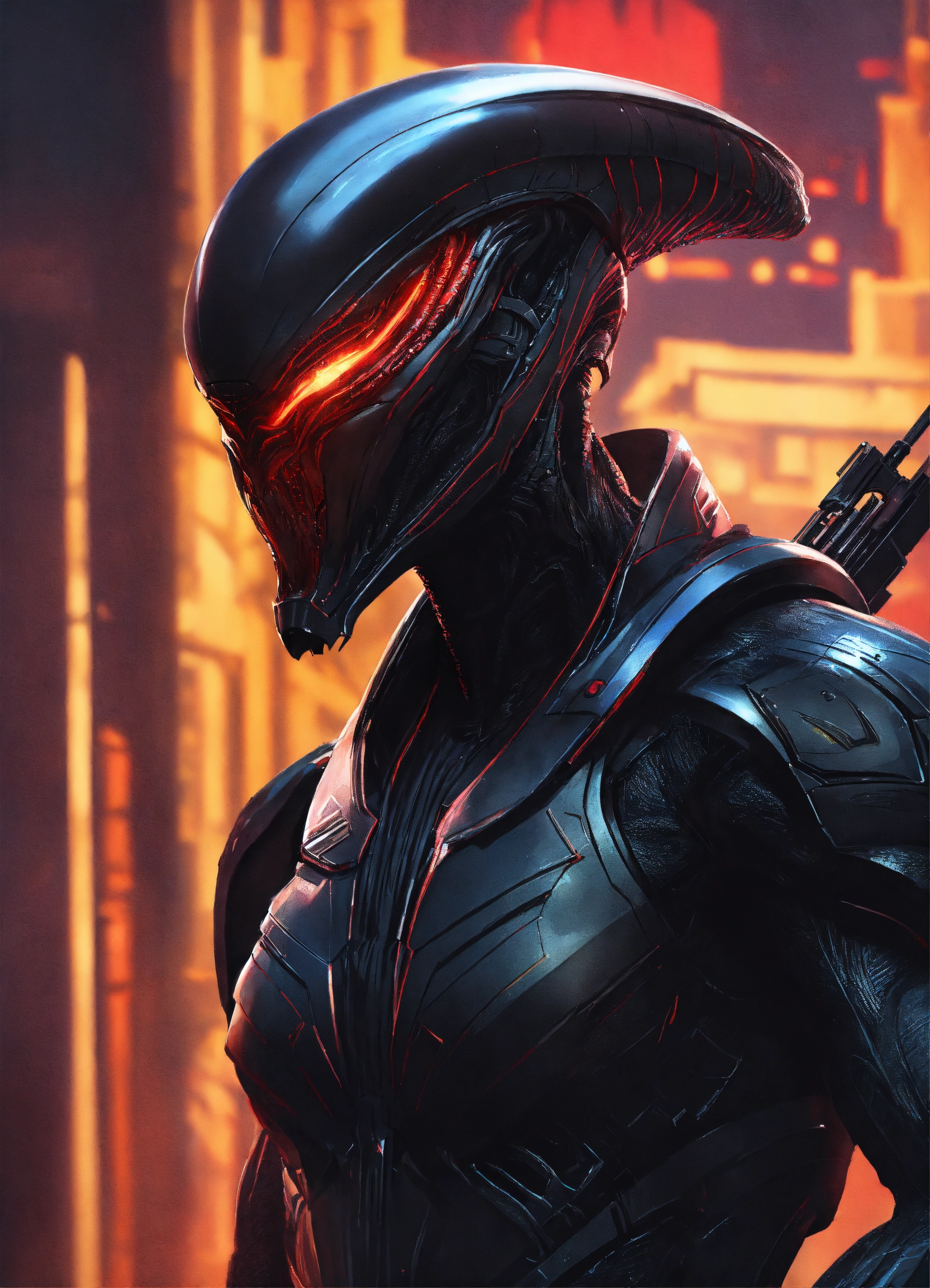 Lexica - A xenomorph blackpanther in free fire style, red glowing eyes ...