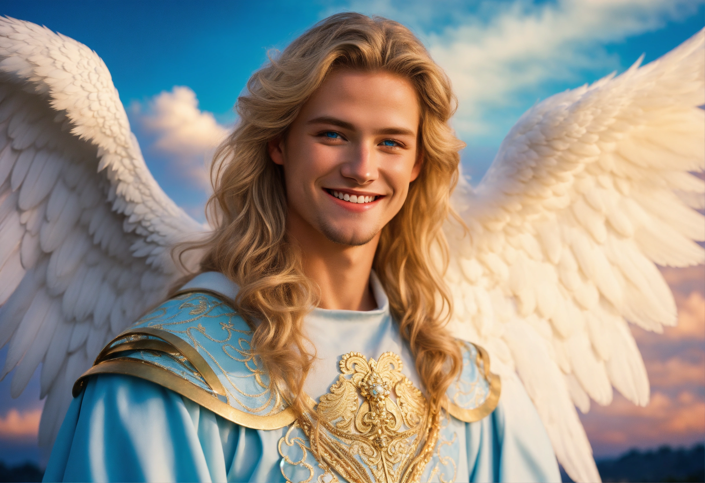 Lexica - Angel man long hair blond blue eyes, nordic style, large angel ...