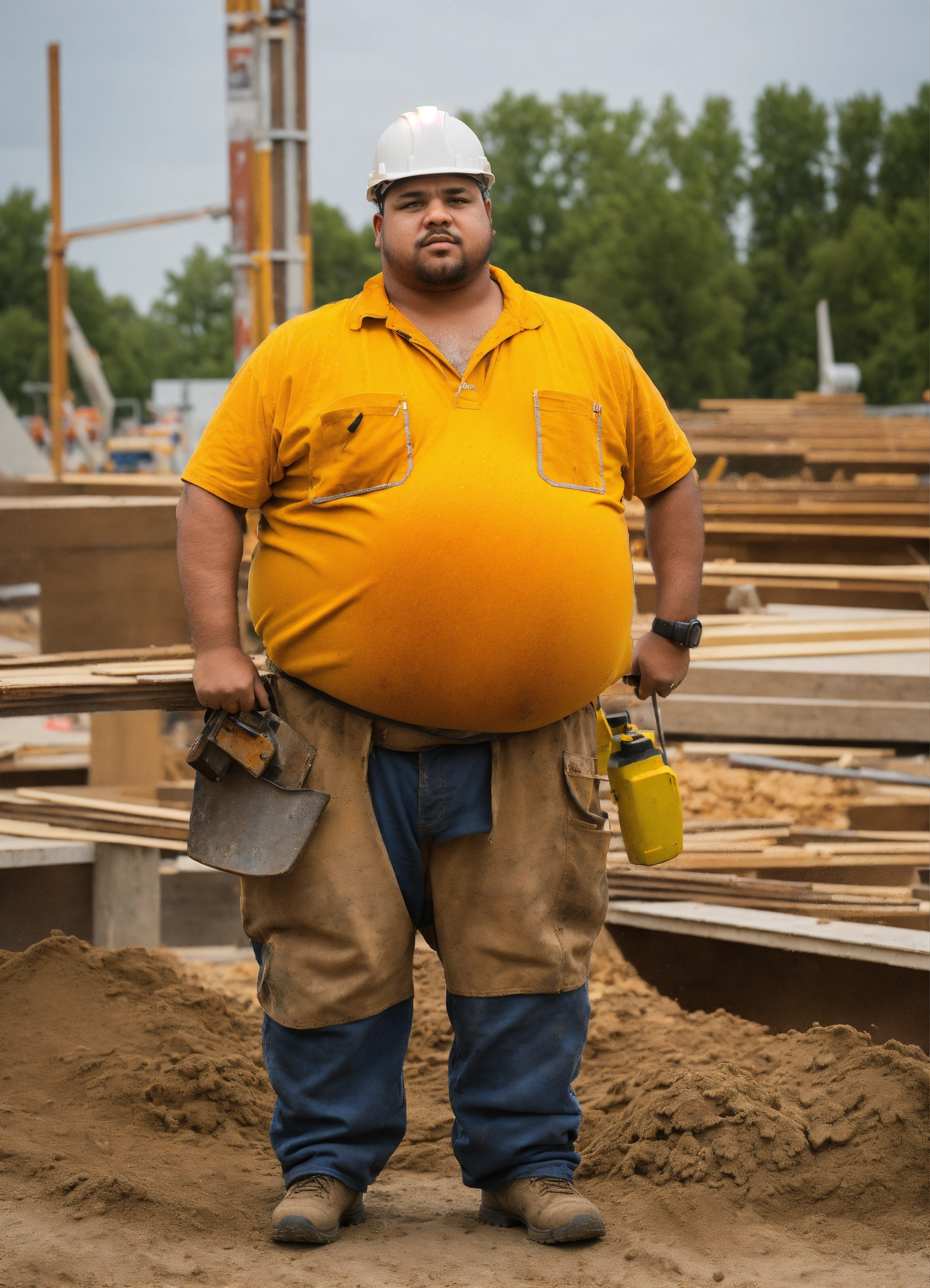 Lexica - A construction worker with a very large belly, amateur photo