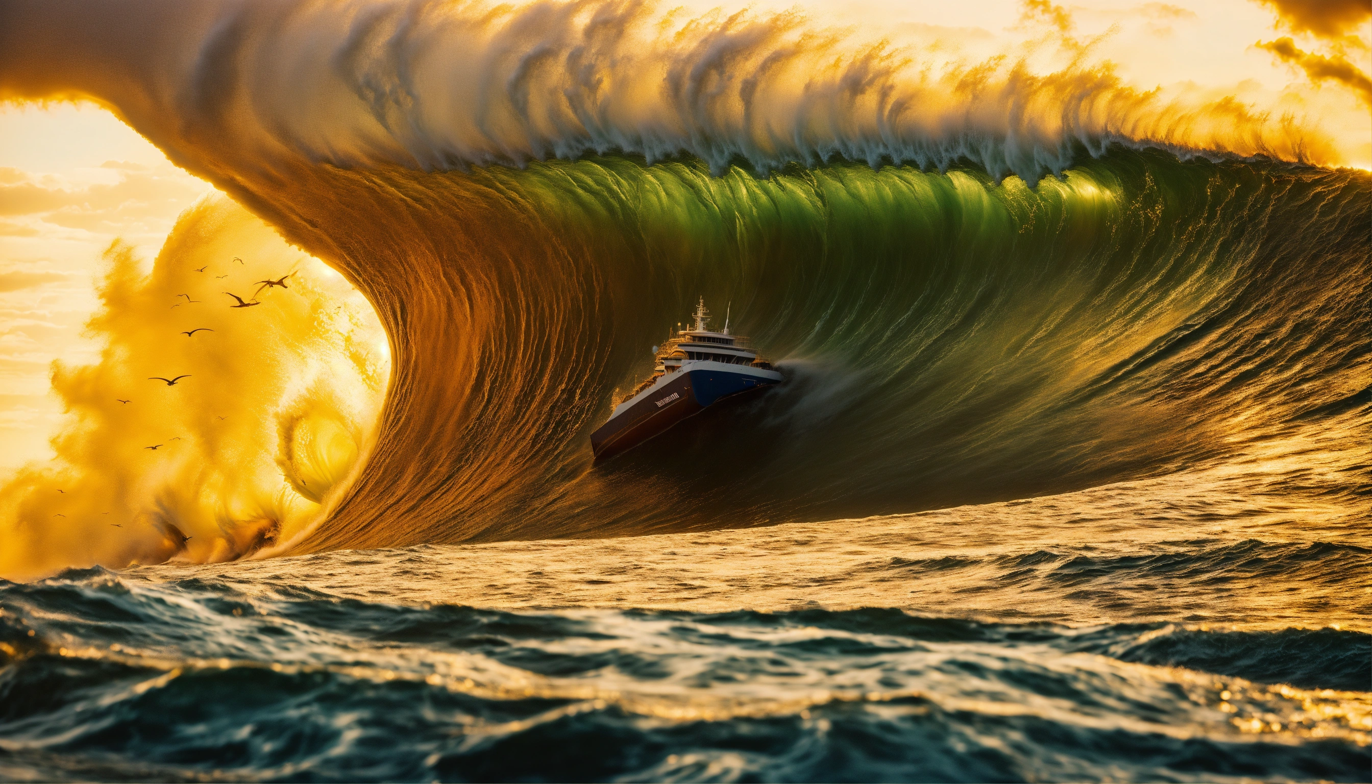 Lexica - Ship riding on a massive tsunami wave