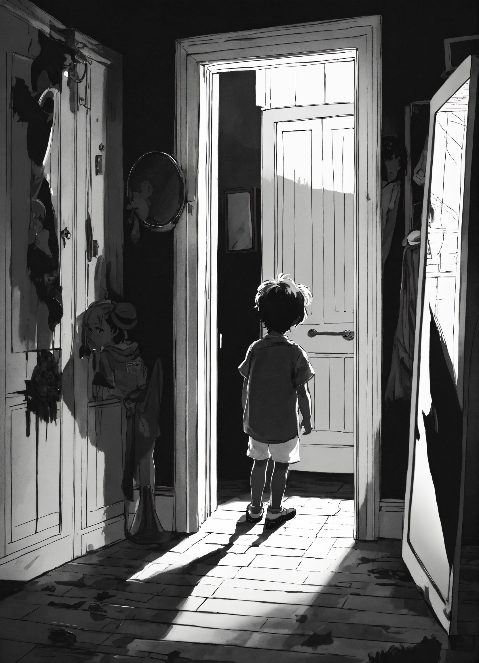 Lexica - Black and white illustration for a children's book. scary ...