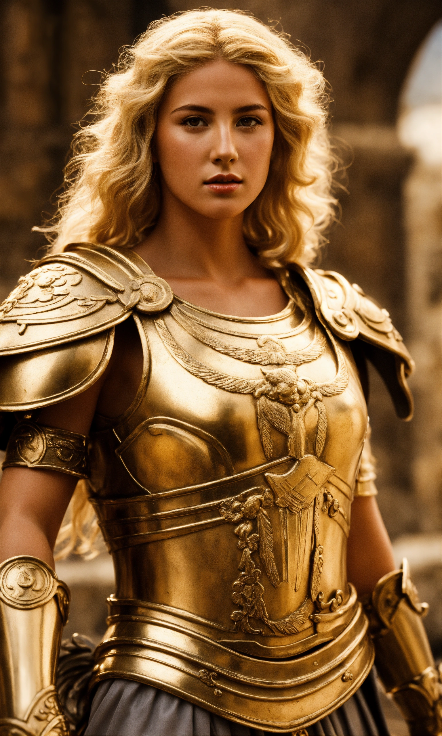 Lexica - Full body of Greek goddess Athena with blonde hair, armor ...