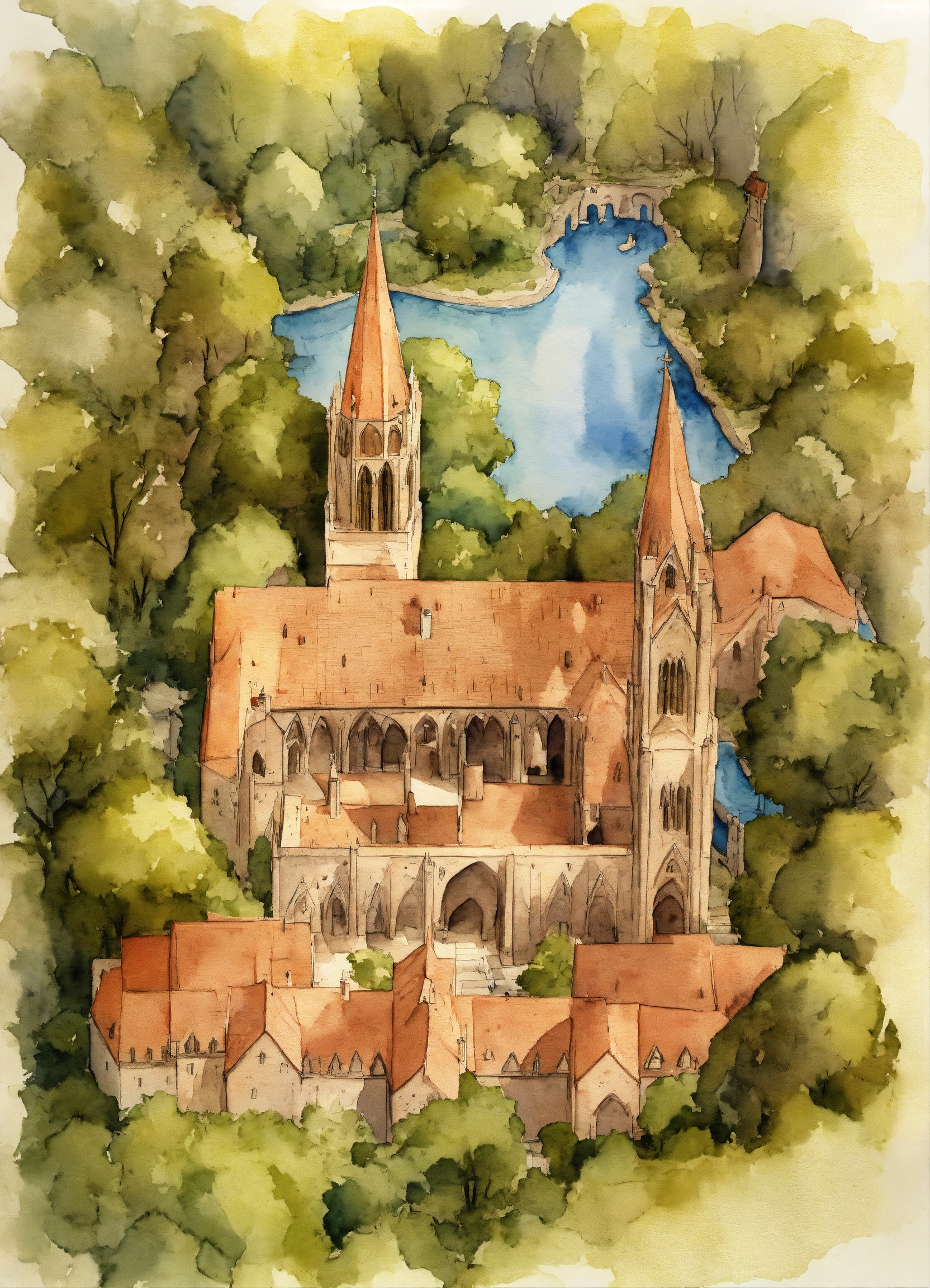 Lexica - Watercolor, rpg map, cathedral