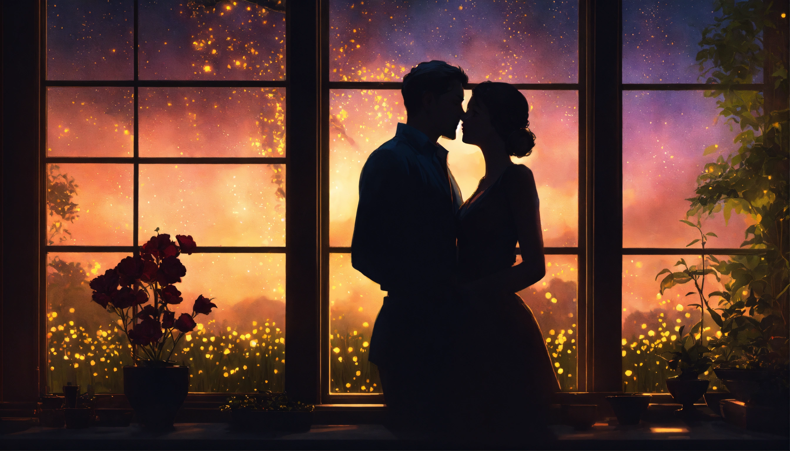 Lexica - Silhouette of a Couple (man and woman) against window looking ...