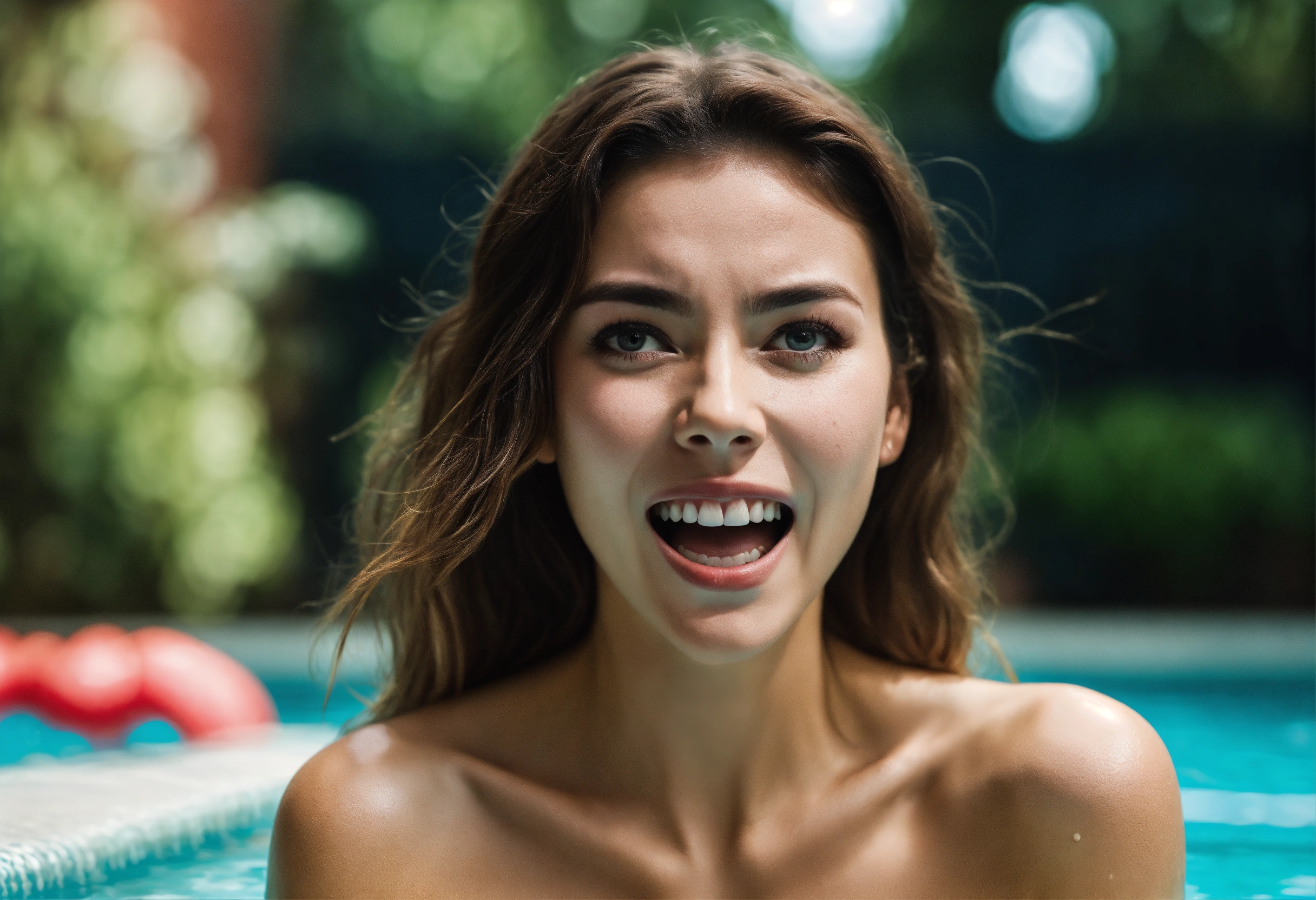 Lexica - Photo, real, beautiful woman, swimming pool, indignant ...