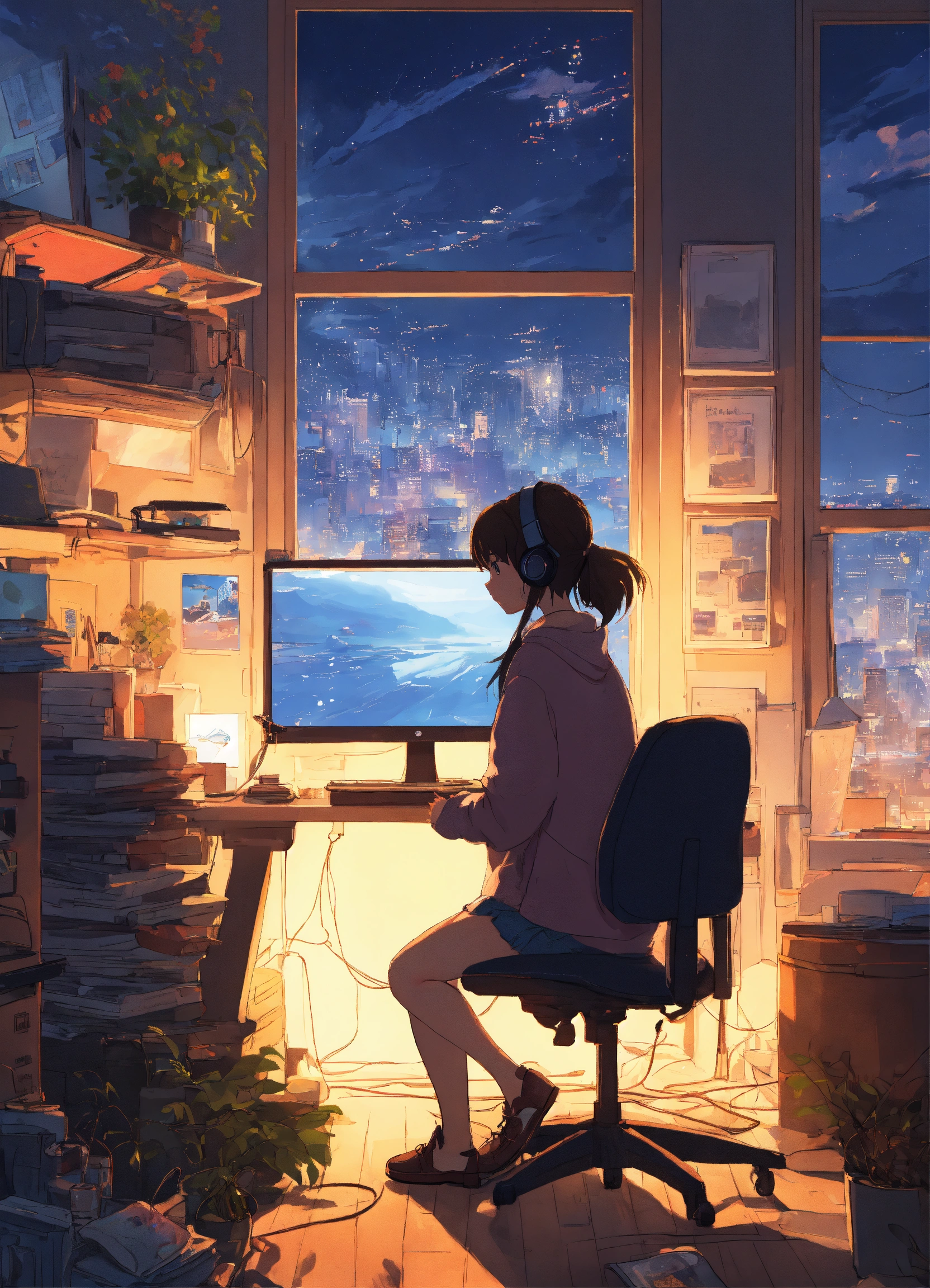Lexica - Create a high resolution artwork of lofi ,Anime Girl is ...