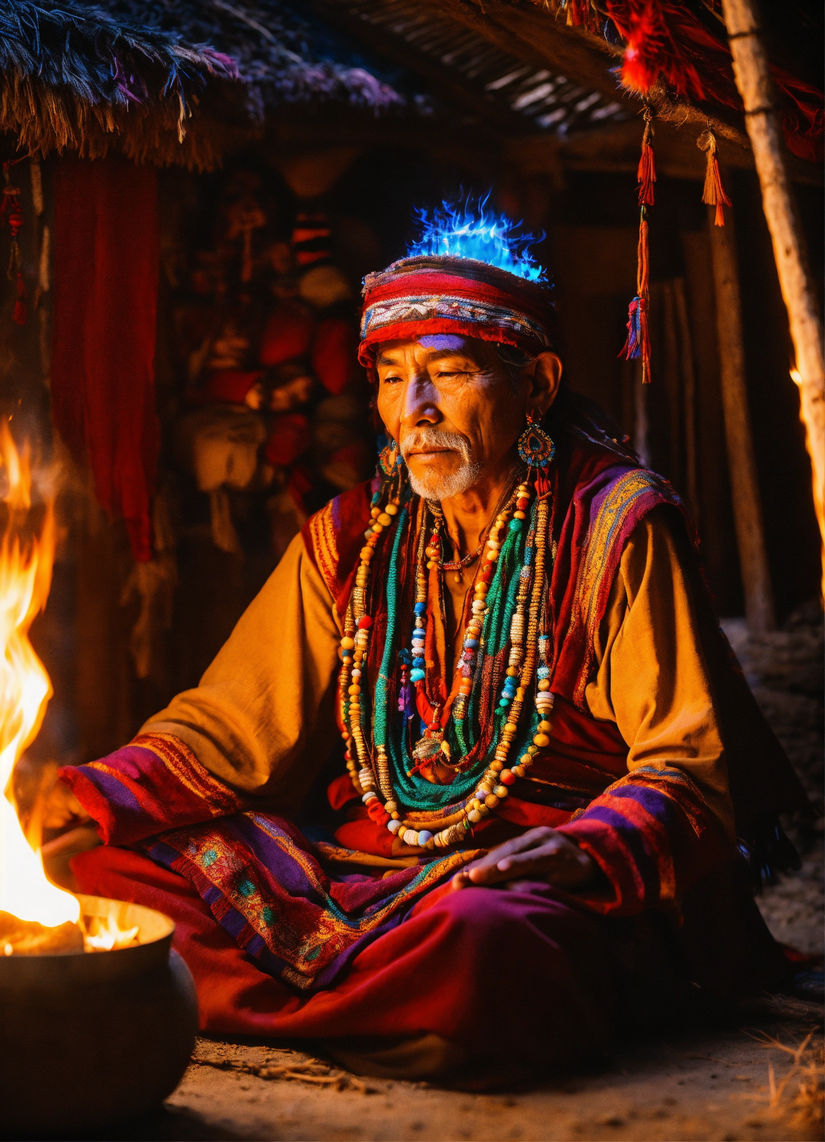 Lexica - Peruvian shaman sitting cross-legged in shamanic visions in ...