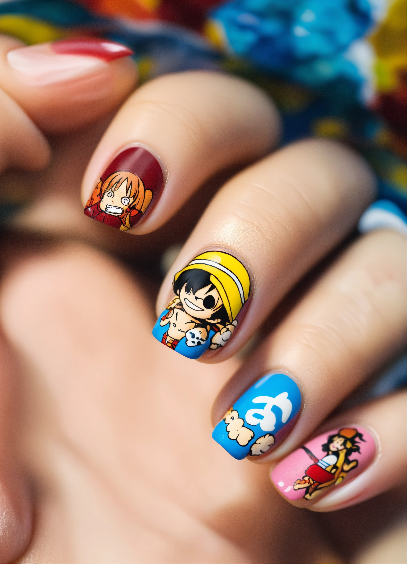 Lexica - Luffy D. Monkey, Nami, Sanji, and Chopper anime on nails