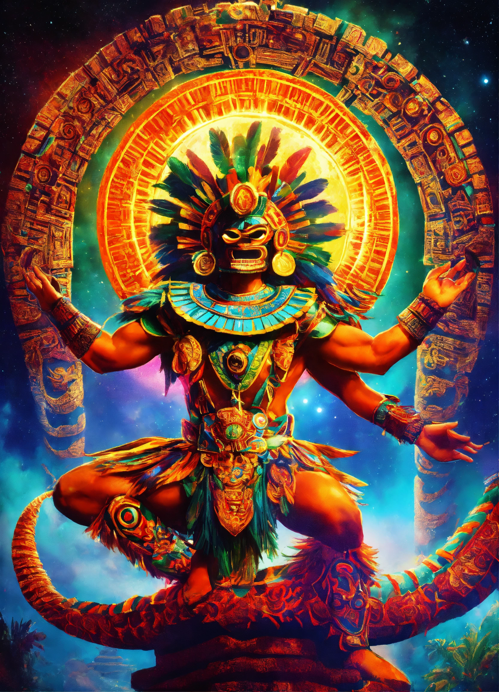 Lexica - Aztec God Quetzalcoatl dancing in moonlit midnight aura with ...