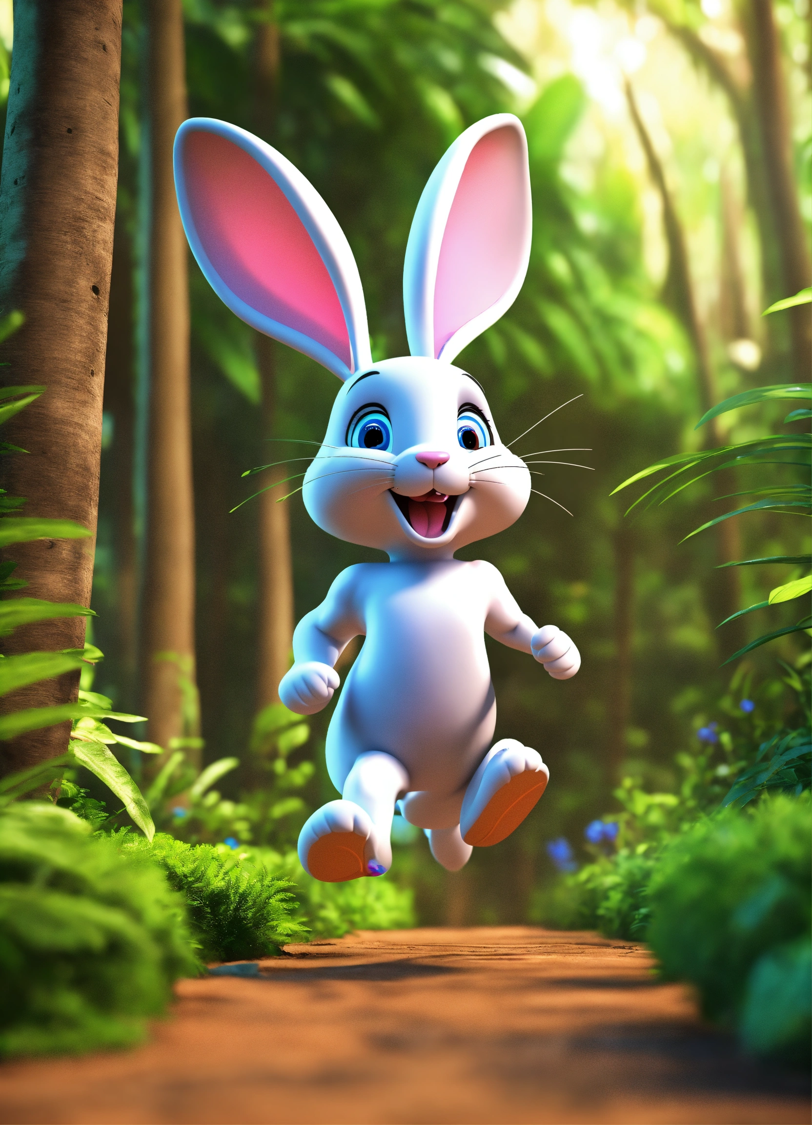 Lexica - 3d cartoon big slim rabbit running in jungle