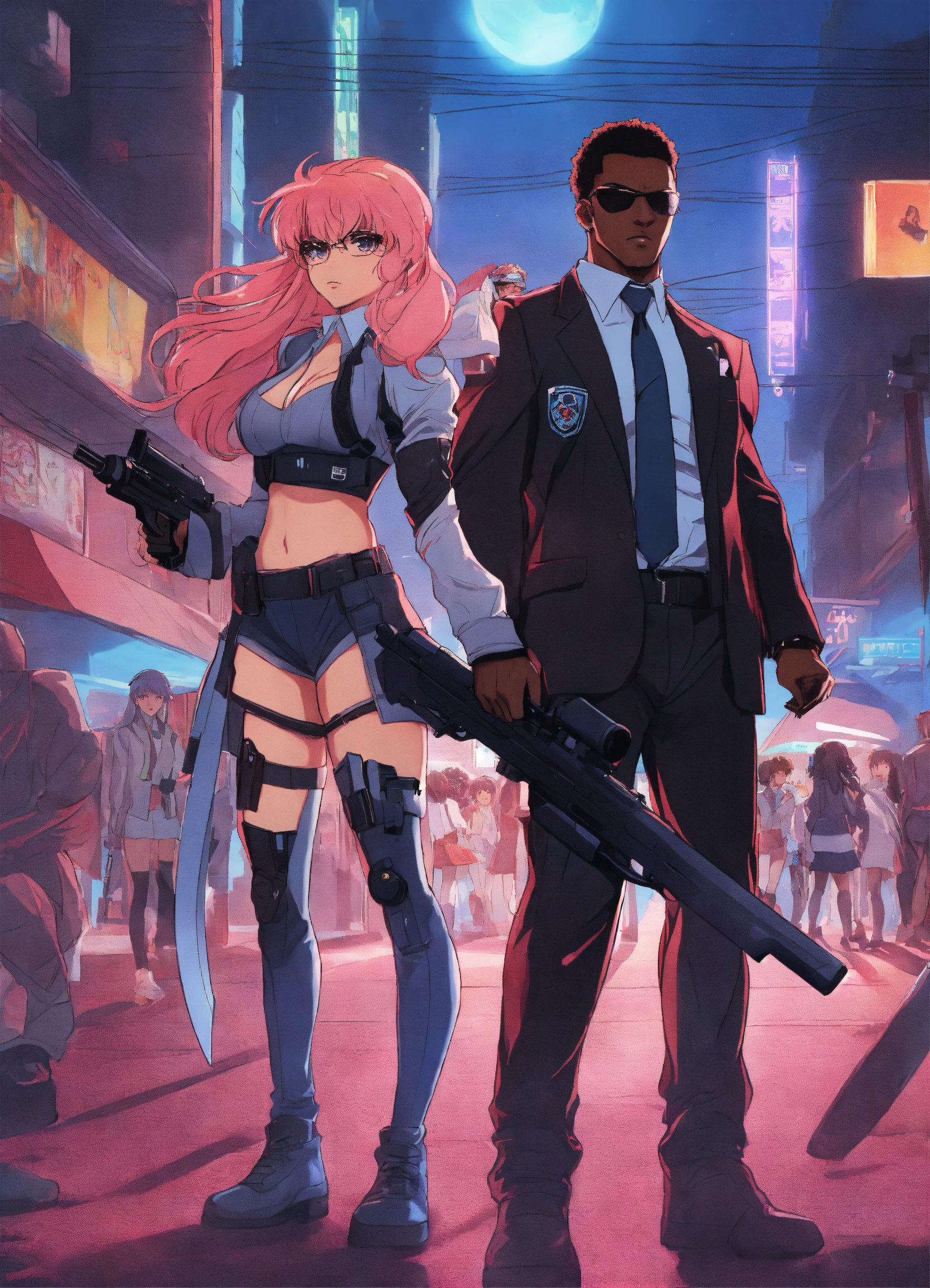 Lexica - 80's anime black vigilante male and female with suit and ...